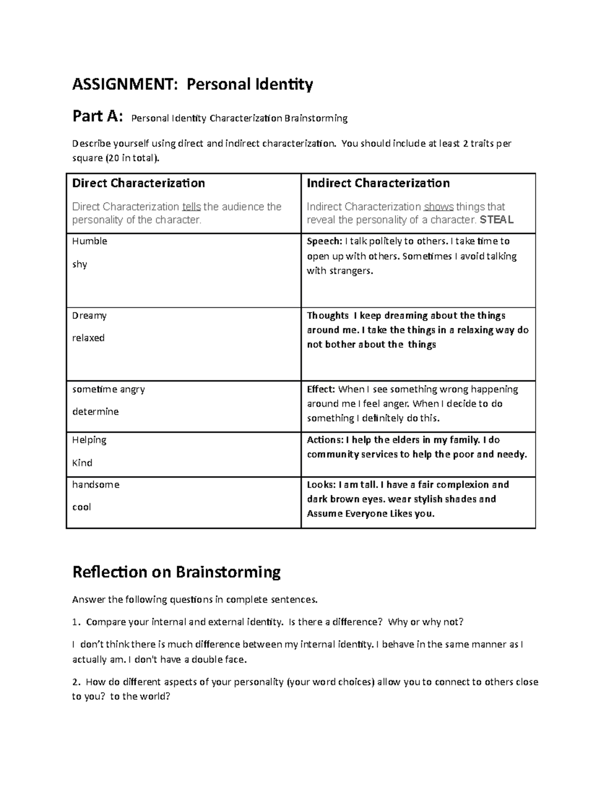 Personal Identity - this assignments is for the essay - ASSIGNMENT ...