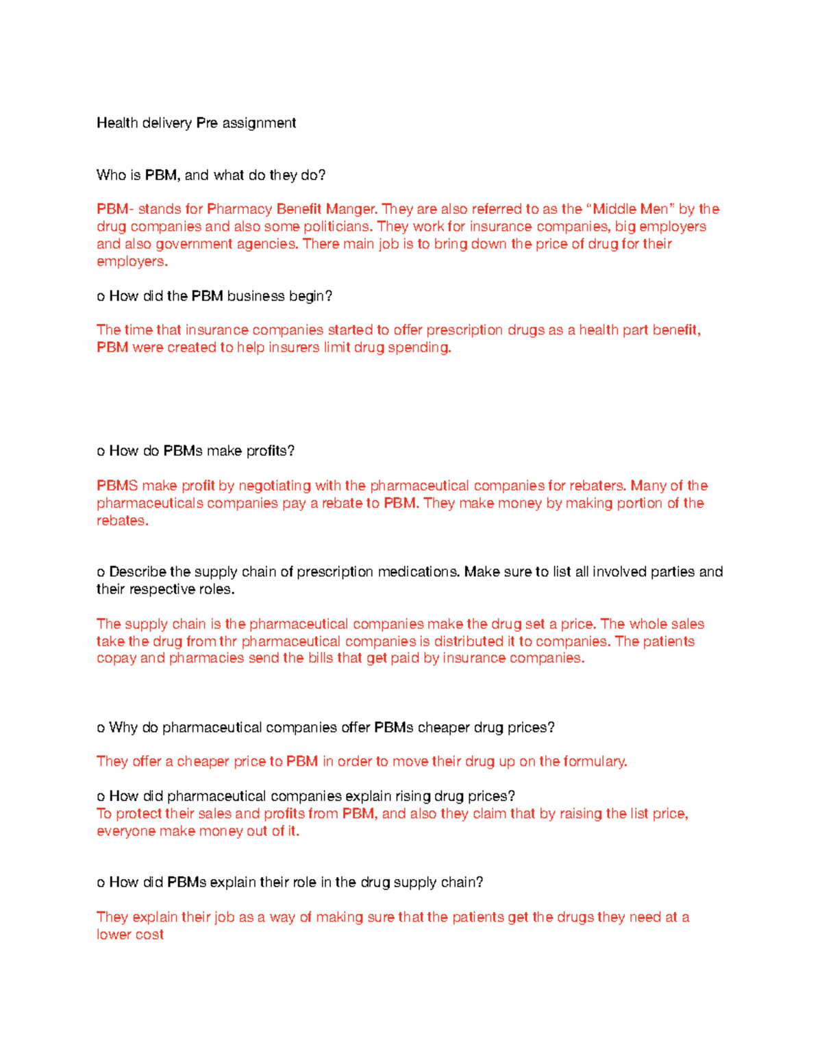 Prehealth assignment - Health delivery Pre assignment Who is PBM, and ...