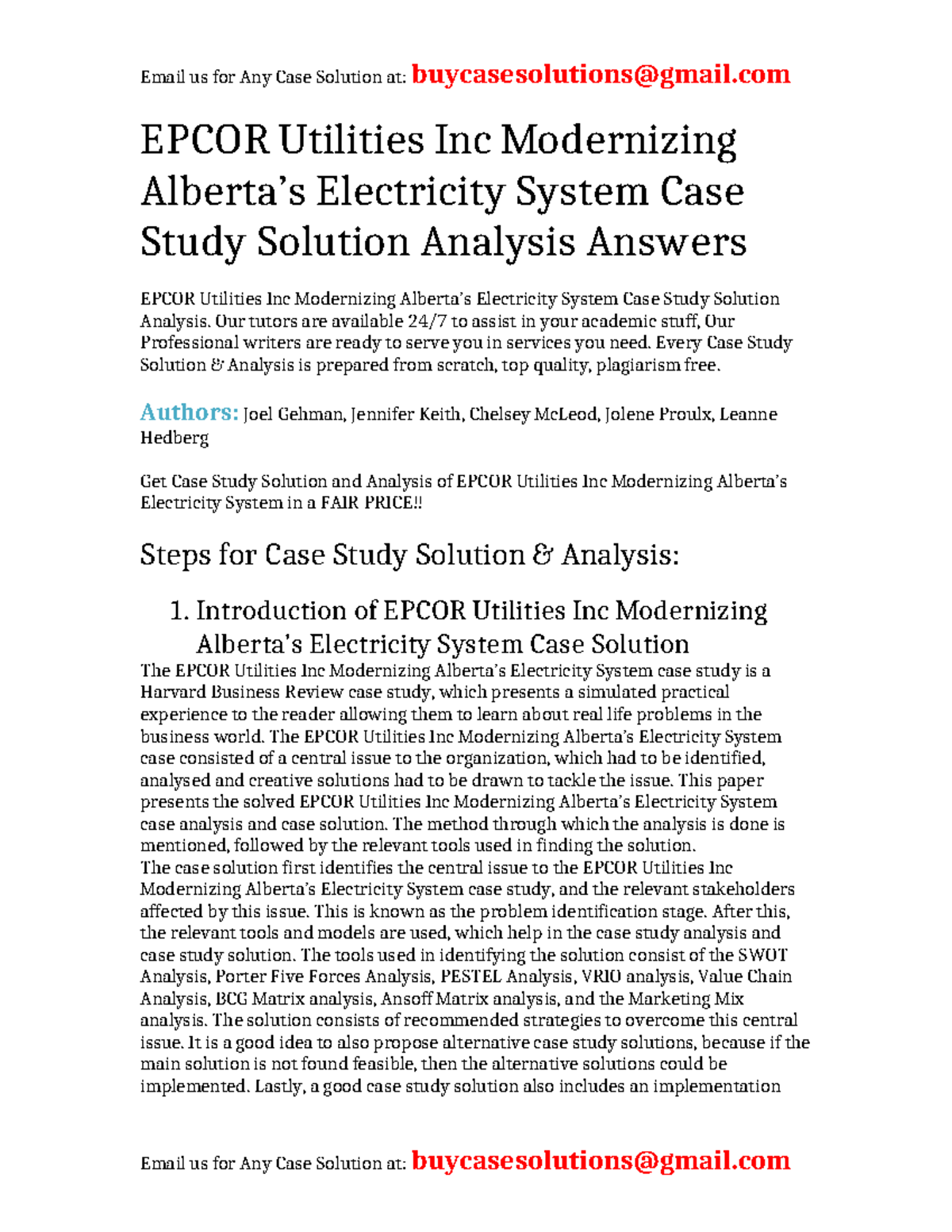 Case Solution Epcor Utilities Inc Modernizing Alberta's Electricity ...