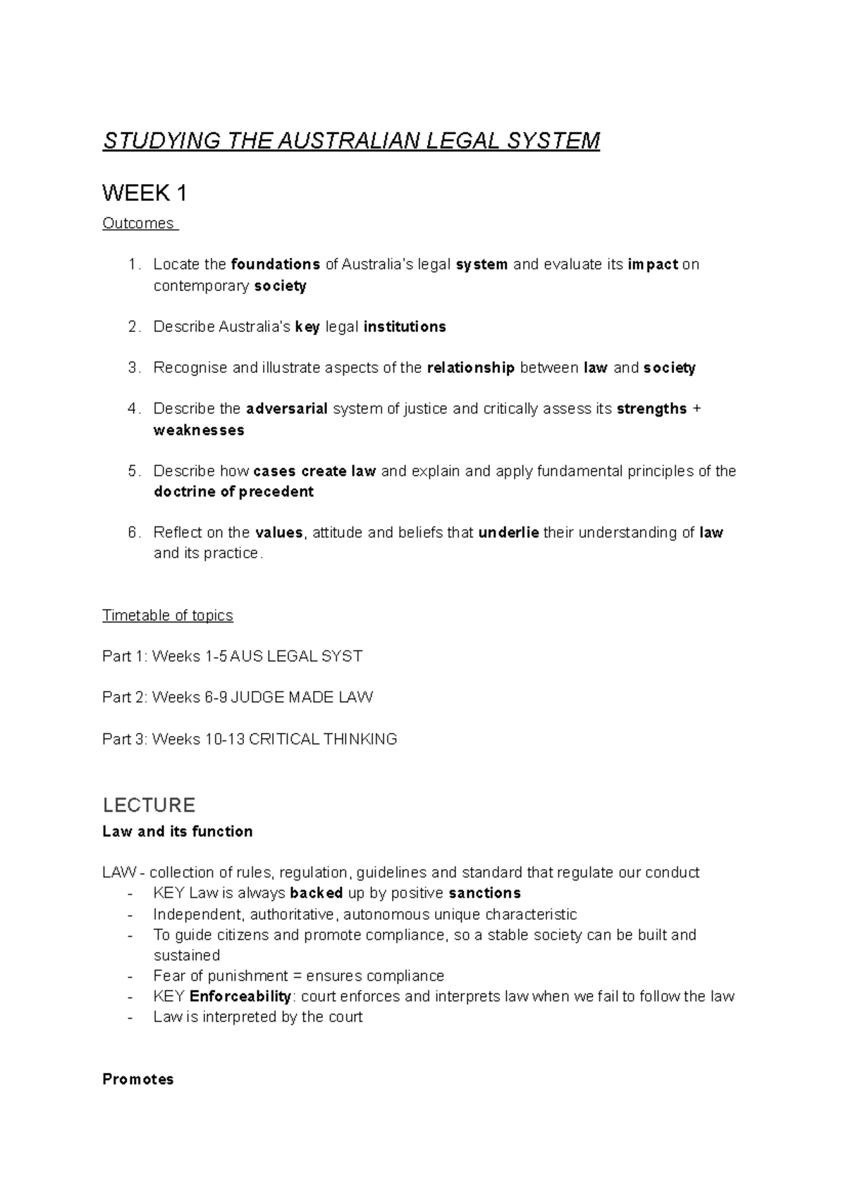 Foundations of Law: Lectures Weeks 1 - 3 (Highly Detailed) - STUDYING ...