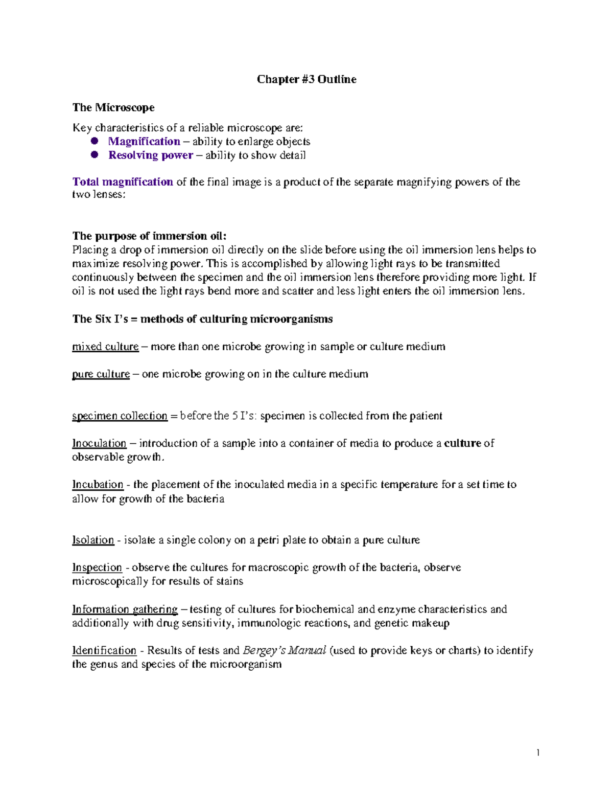Chapter 3 Outline - Chapter #3 Outline The Microscope Key ...