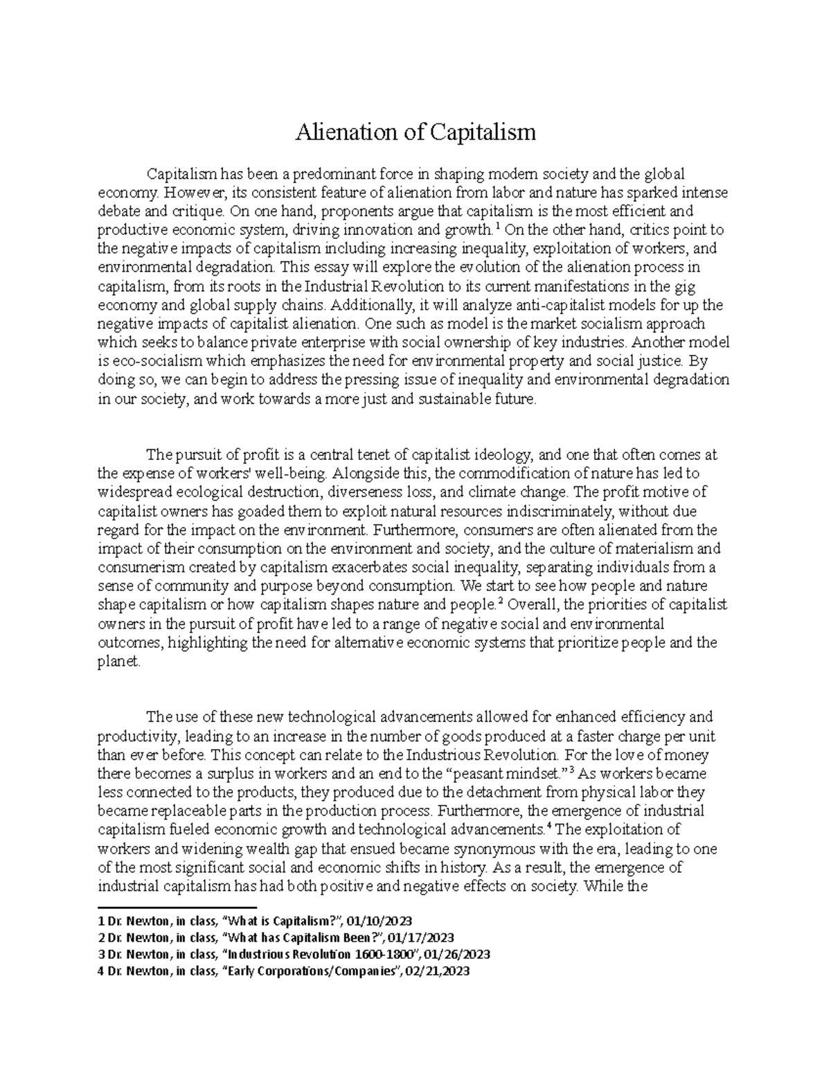 Capitalism Final Paper - Alienation of Capitalism Capitalism has been a ...