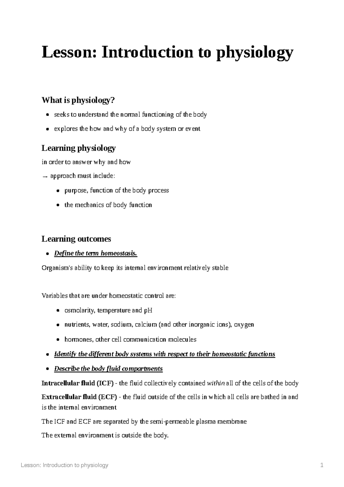 NURS5042 Lesson Introduction to physiology - Lesson: Introduction to ...