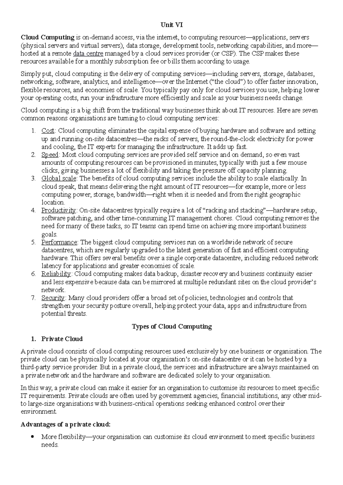 6 Cloud Computing Unit Vi Cloud Computing Is On Demand Access Via The Internet To Computing
