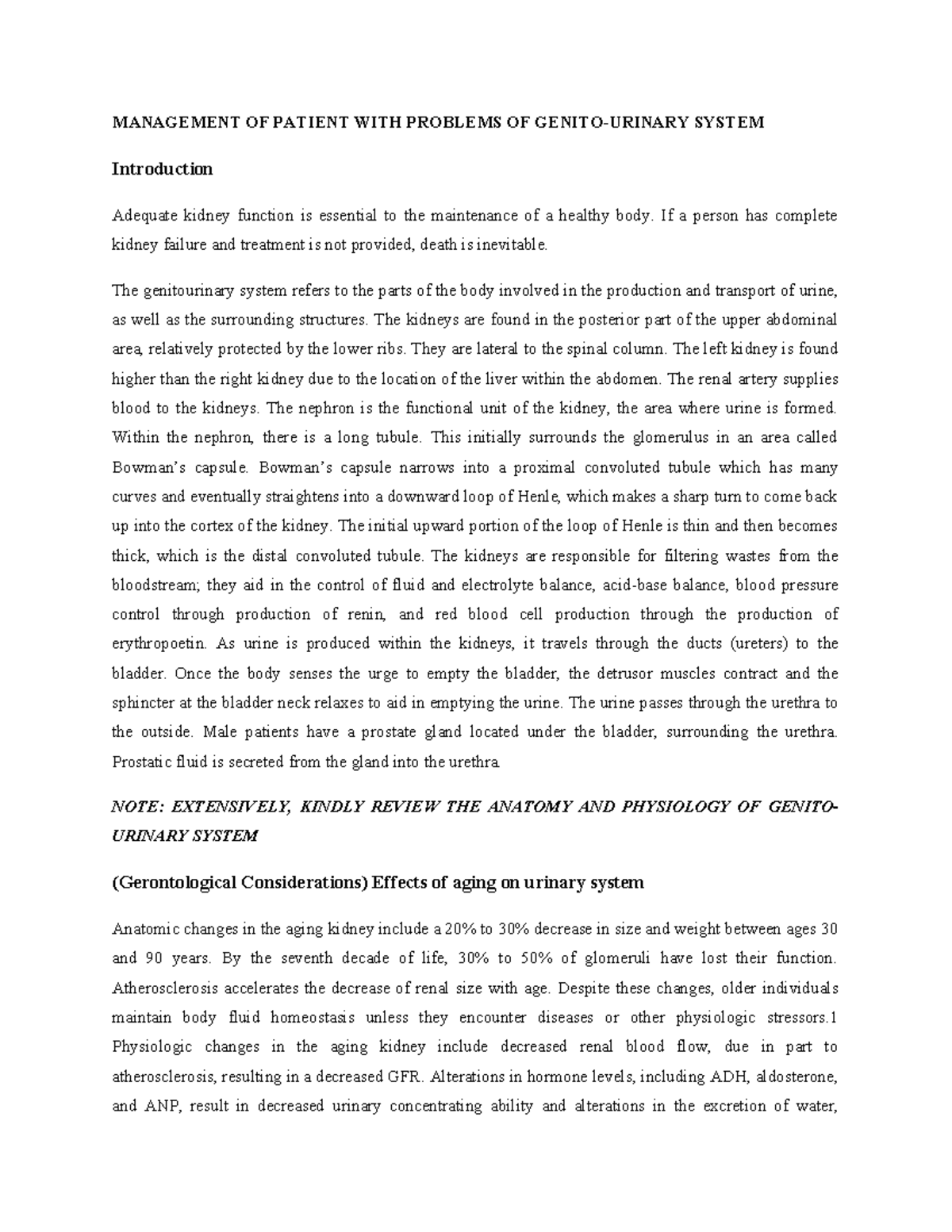 Genito- Urinary Disorders - MANAGEMENT OF PATIENT WITH PROBLEMS OF ...