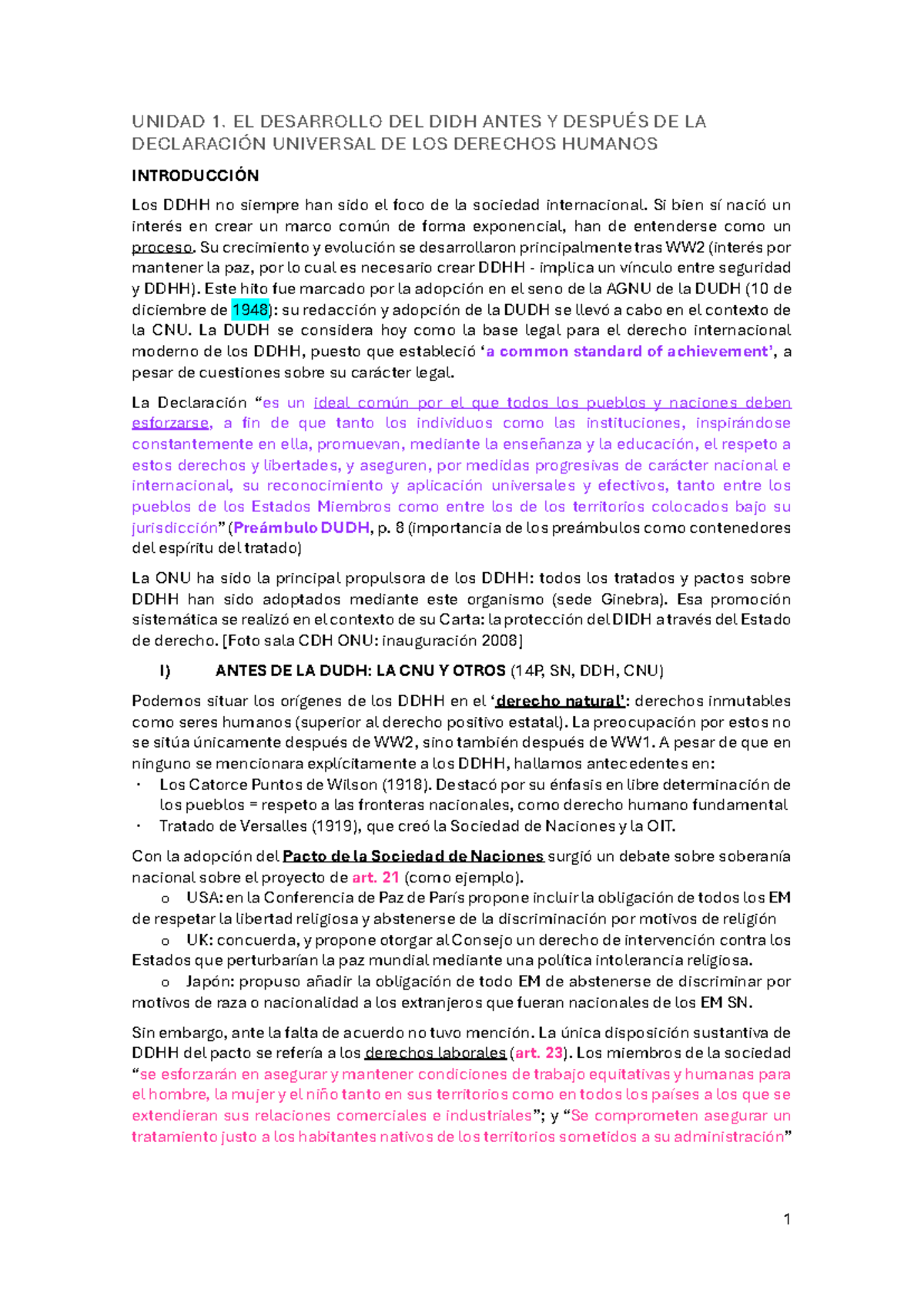 DIDH Apuntes - UNIDAD 1. EL DESARROLLO DEL DIDH ANTES Y DESPUÉS DE LA ...