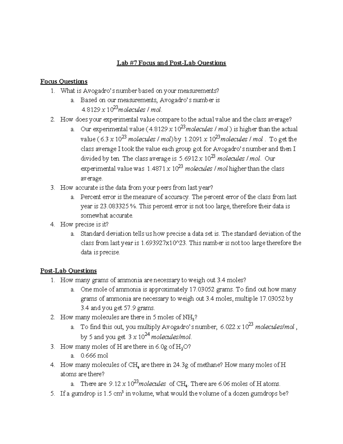 Lab 7 post lab focus q's - Lab #7 Focus and Post-Lab Questions Focus ...