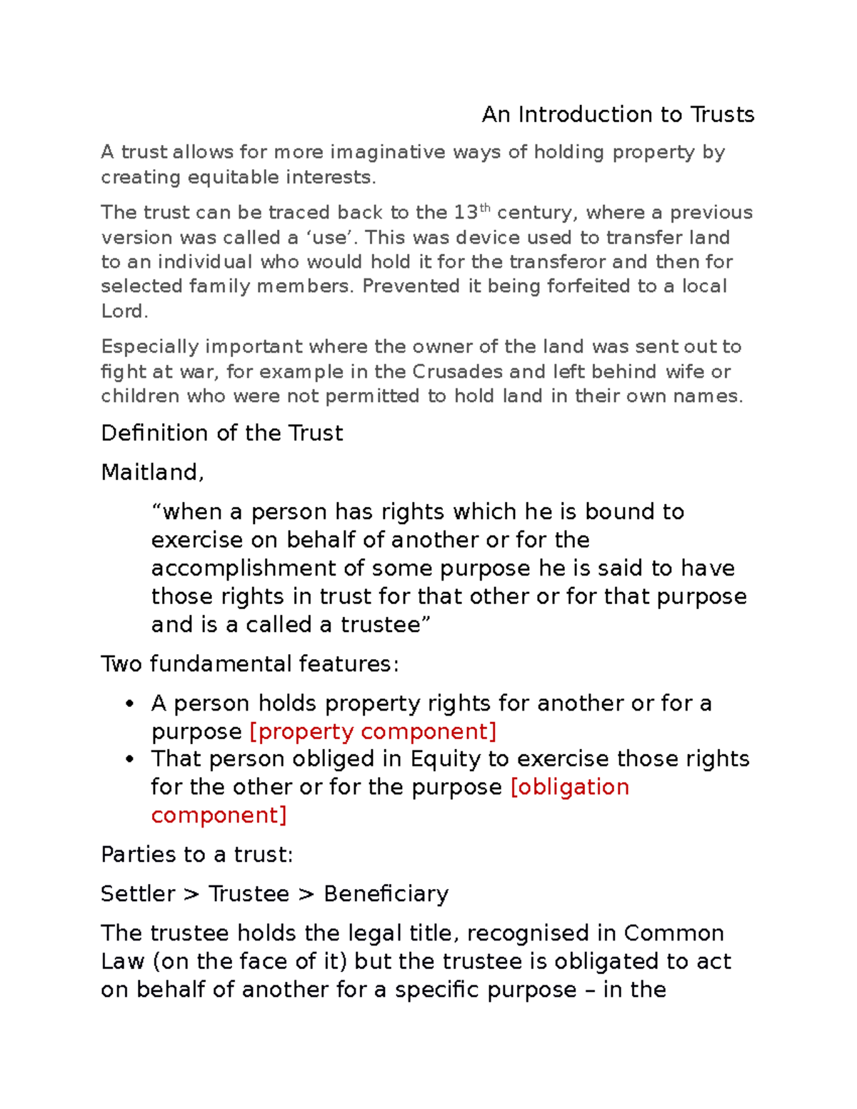 An Introduction to Trusts - The trust can be traced back to the 13th ...