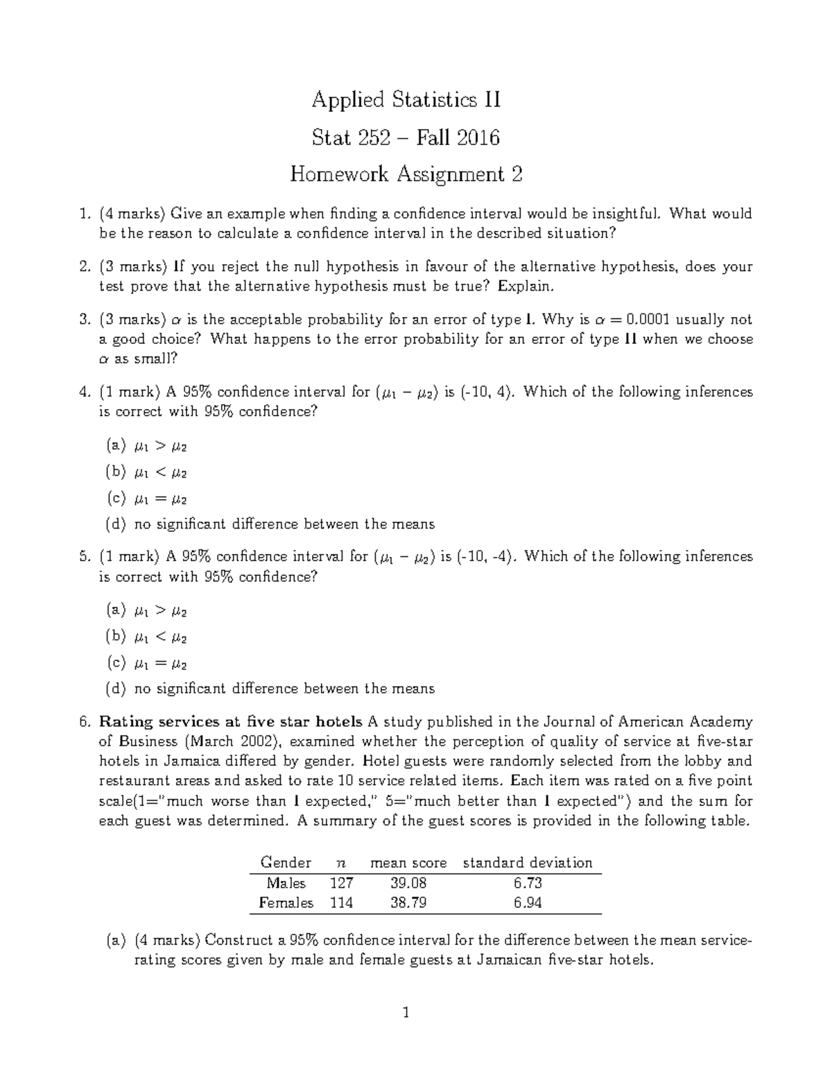 Seminar assignments - Homework 2 - Applied Statistics II Stat 252 Fall ...