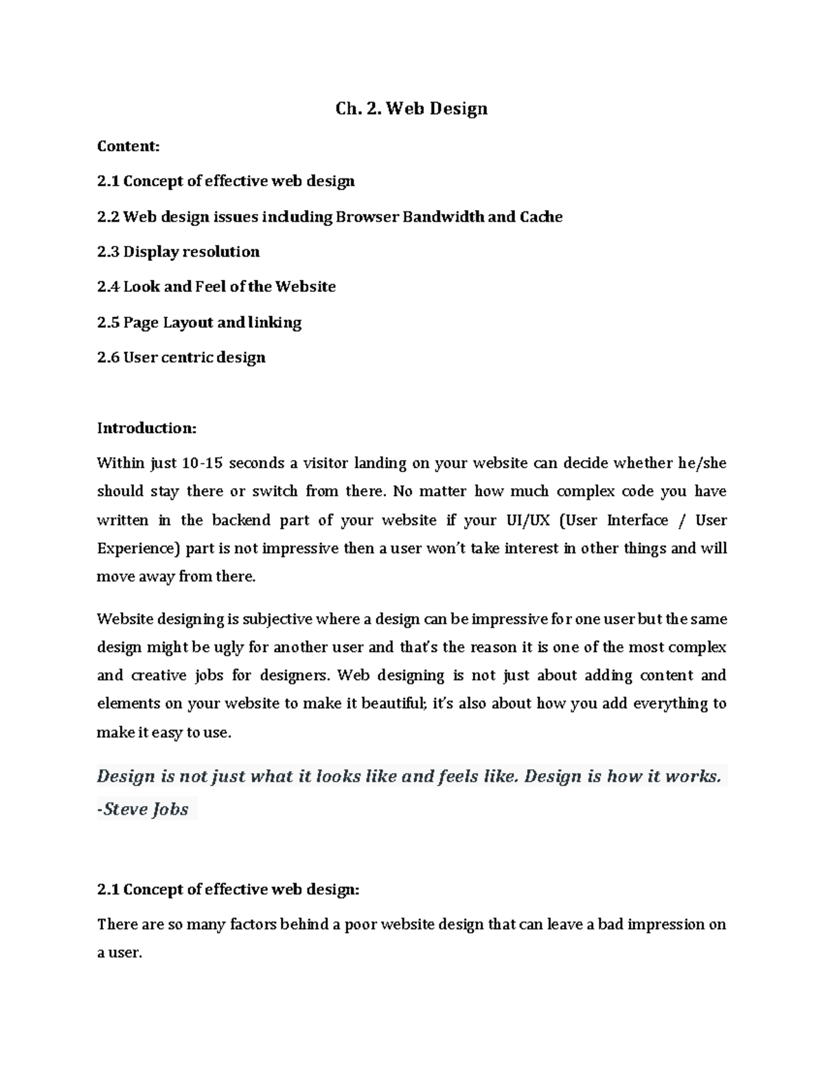 Ch. 2 Web Design - Ch. 2. Web Design Content: 2 Concept of effective ...