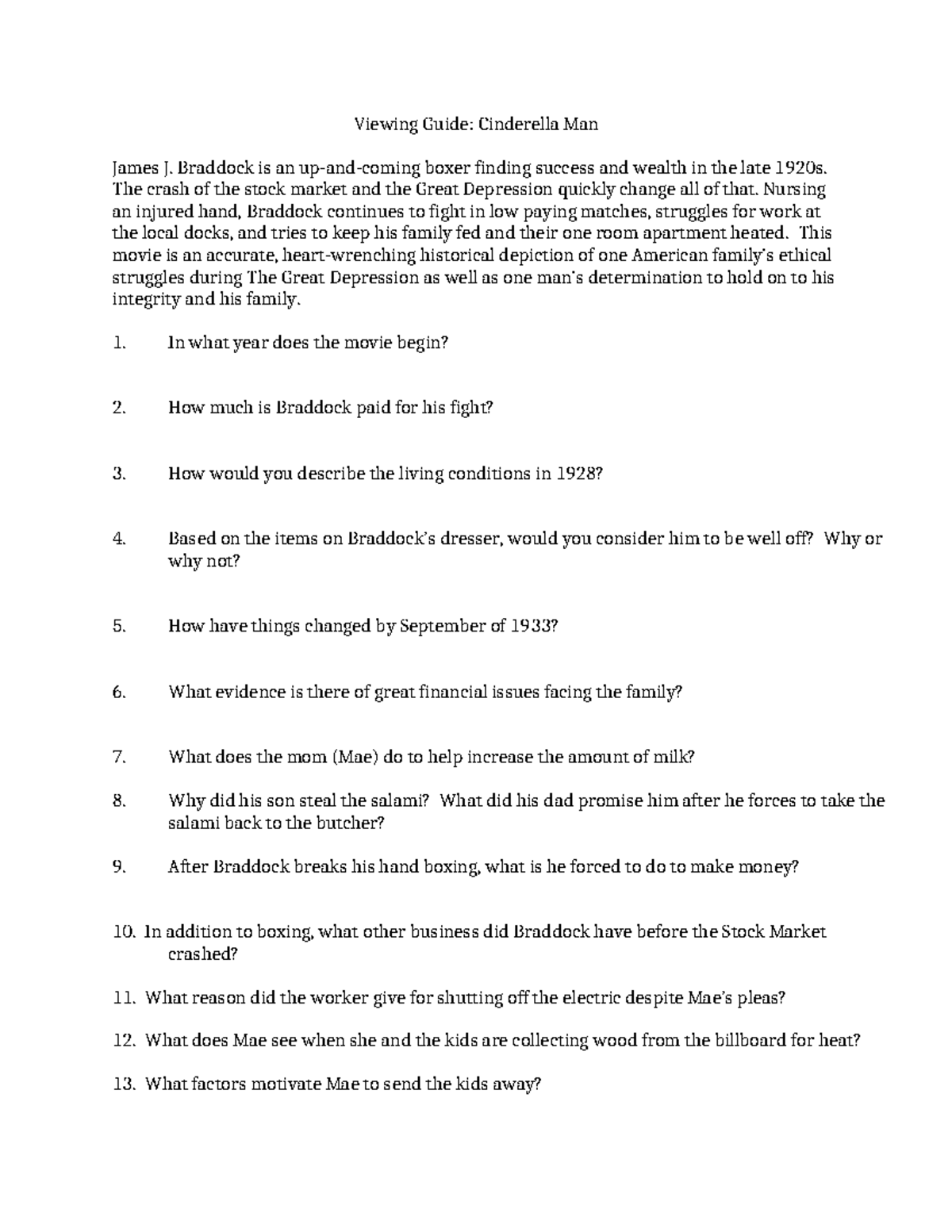 Cinderella Man Qs - hewfhiewoh - Viewing Guide: Cinderella Man James J ...