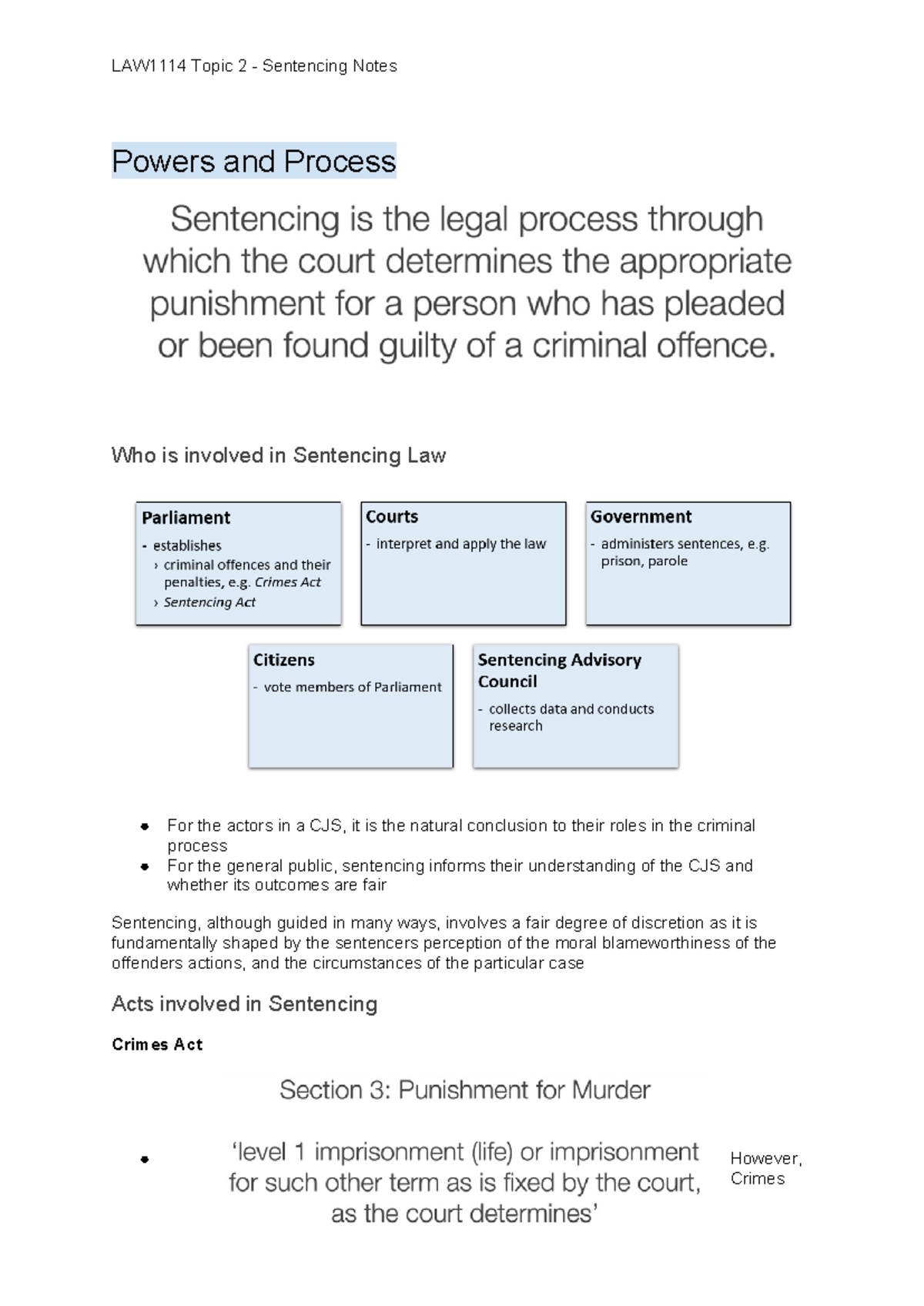 Topic 2 - Sentencing Notes - Powers and Process Who is involved in ...