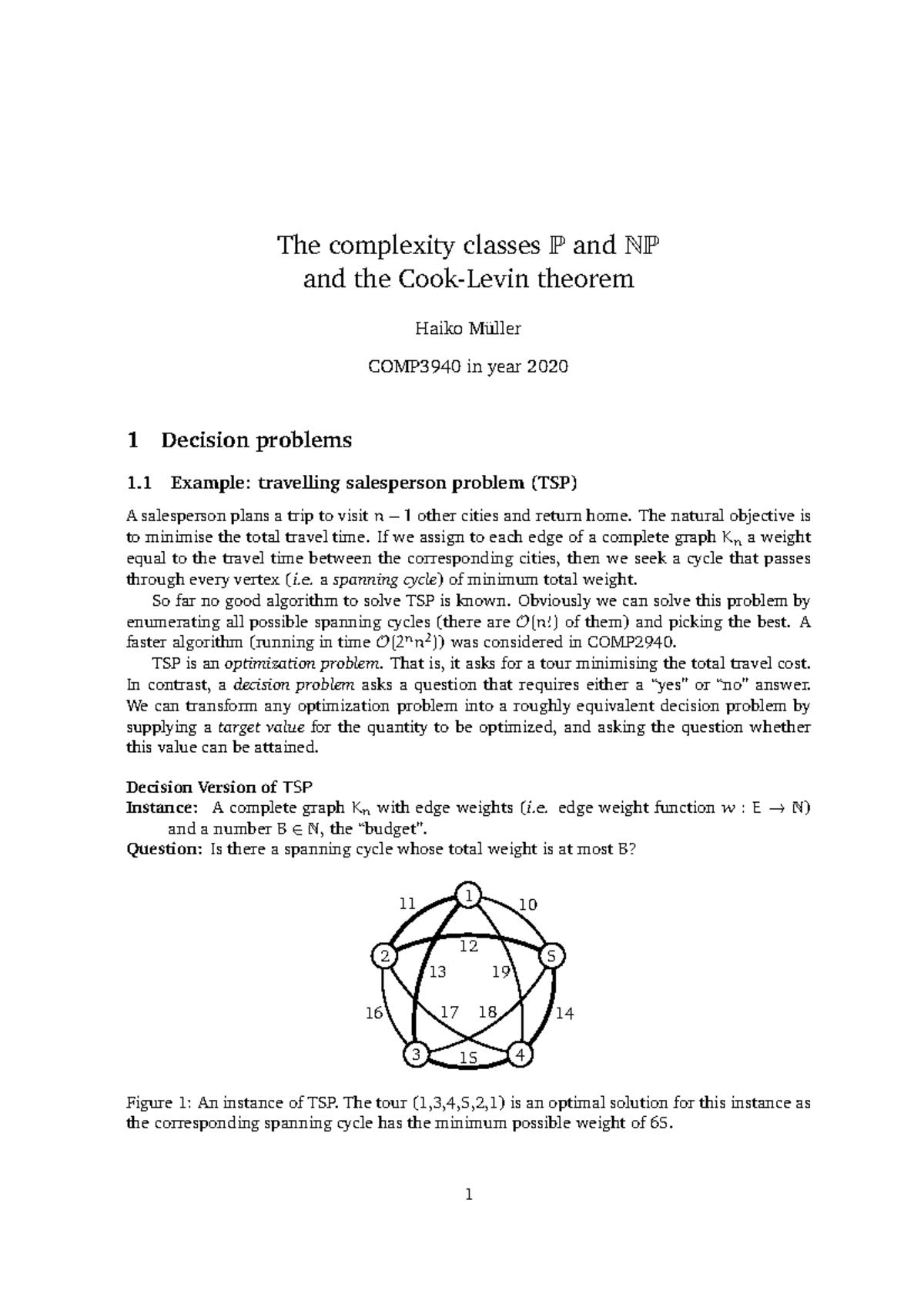 NP-c - Lecture notes 3 - The complexity classesPandNP and the Cook ...