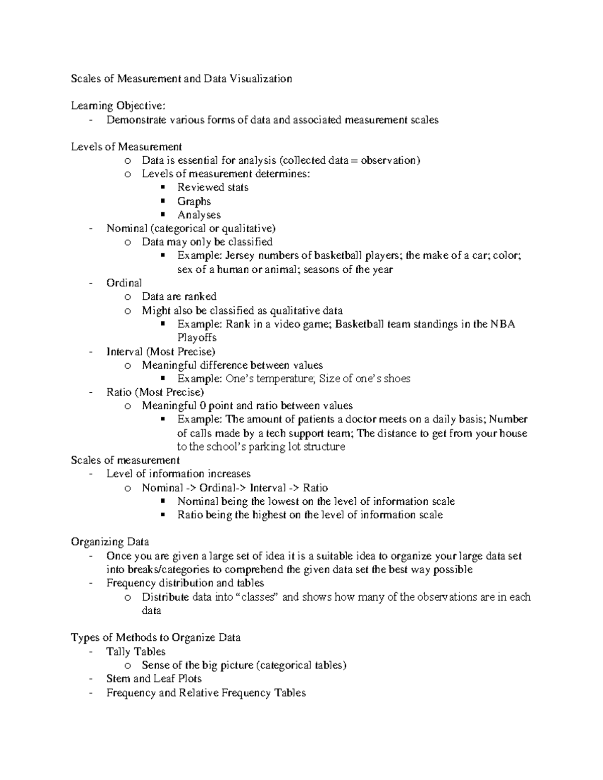 Stats Notes 6 - Scales of Measurement and Data Visualization Learning ...