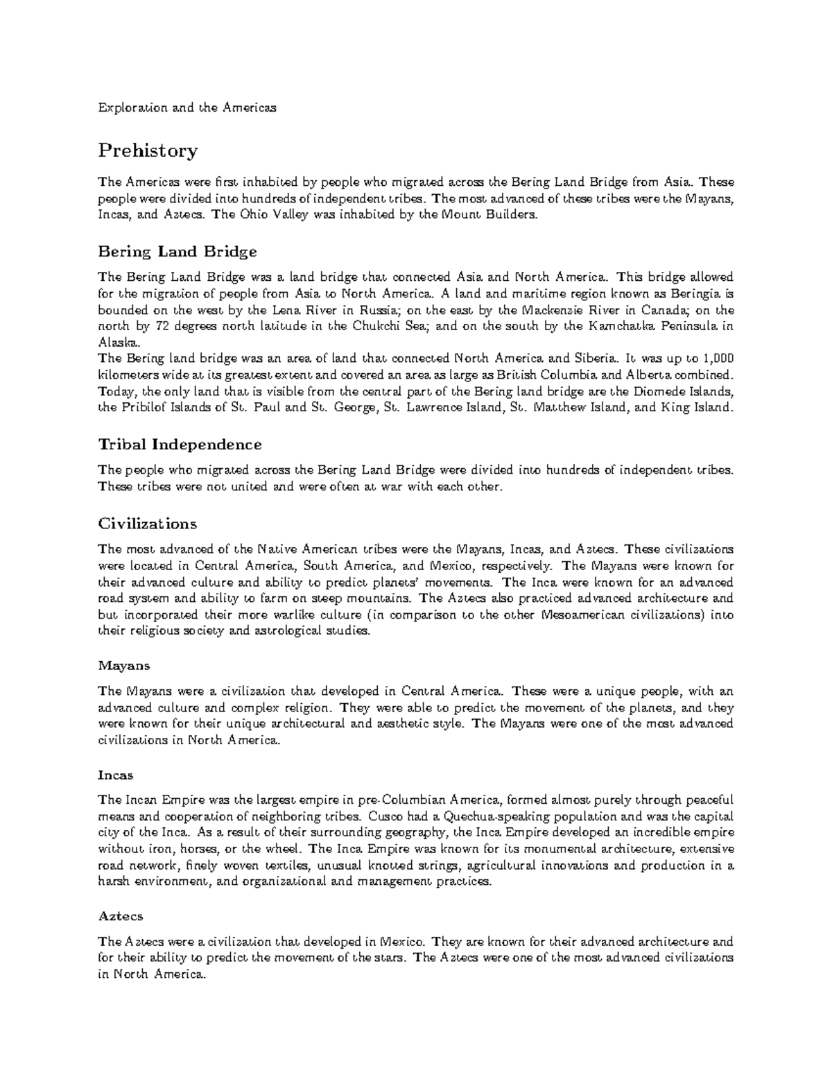 US History, Chapter 1 - Exploration and the Americas Prehistory The ...