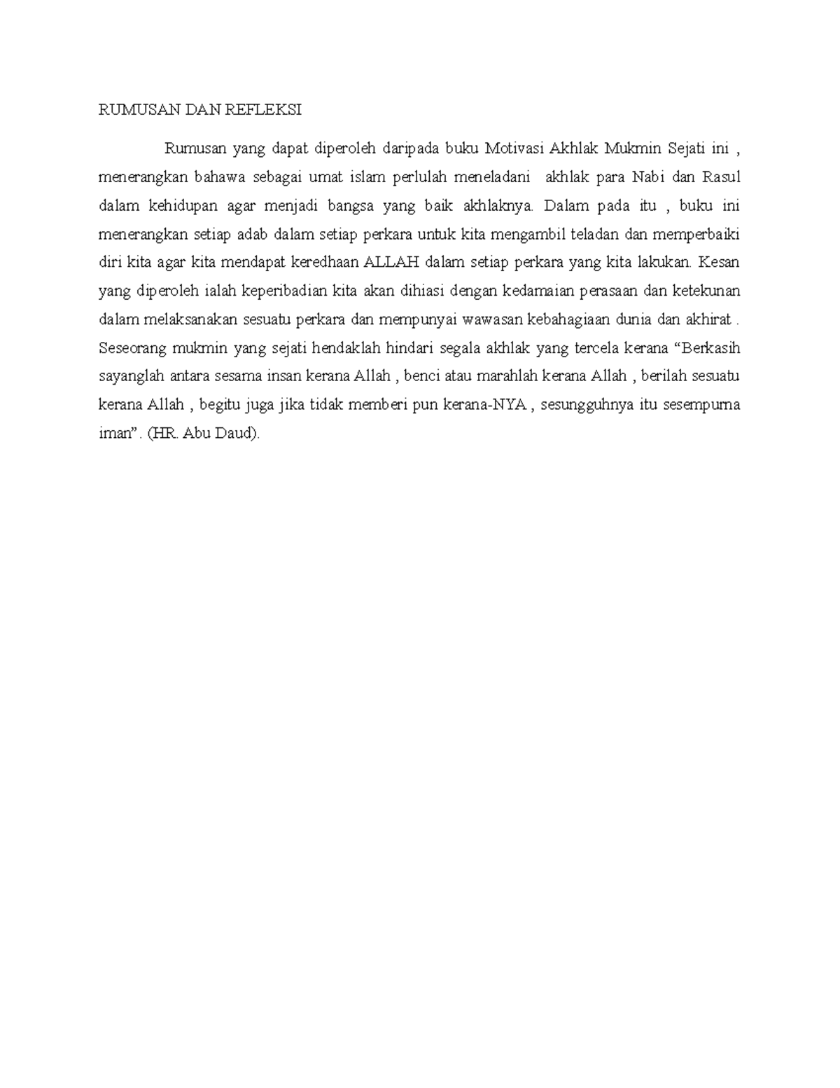 Rumusan DAN Refleksi - Assignment - RUMUSAN DAN REFLEKSI Rumusan yang ...
