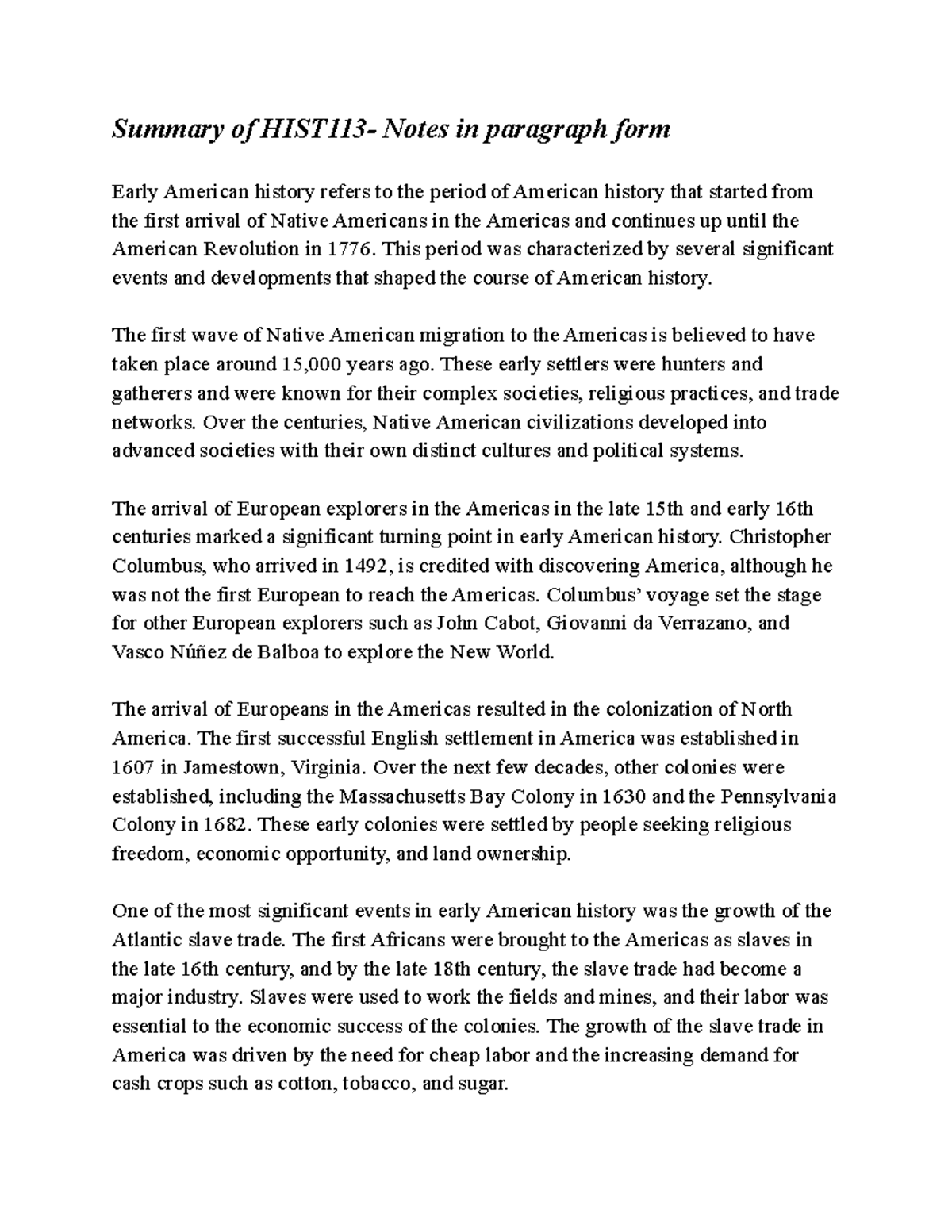 Summary of HIST113- Notes in paragraph form - Summary of HIST113- Notes ...