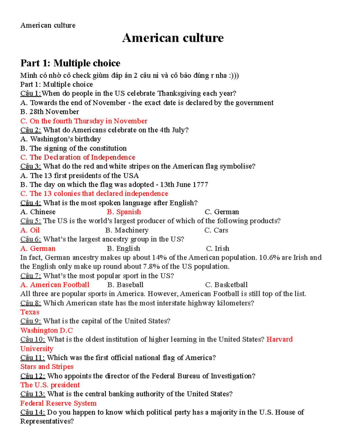 American-culture - Very useful - American culture American culture Part ...