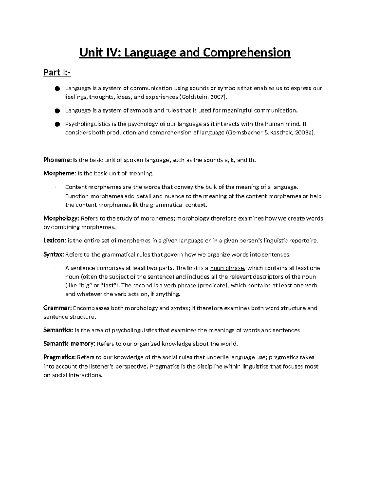 Cognitive Unit IV - Unit IV: Language and Comprehension Part I ...