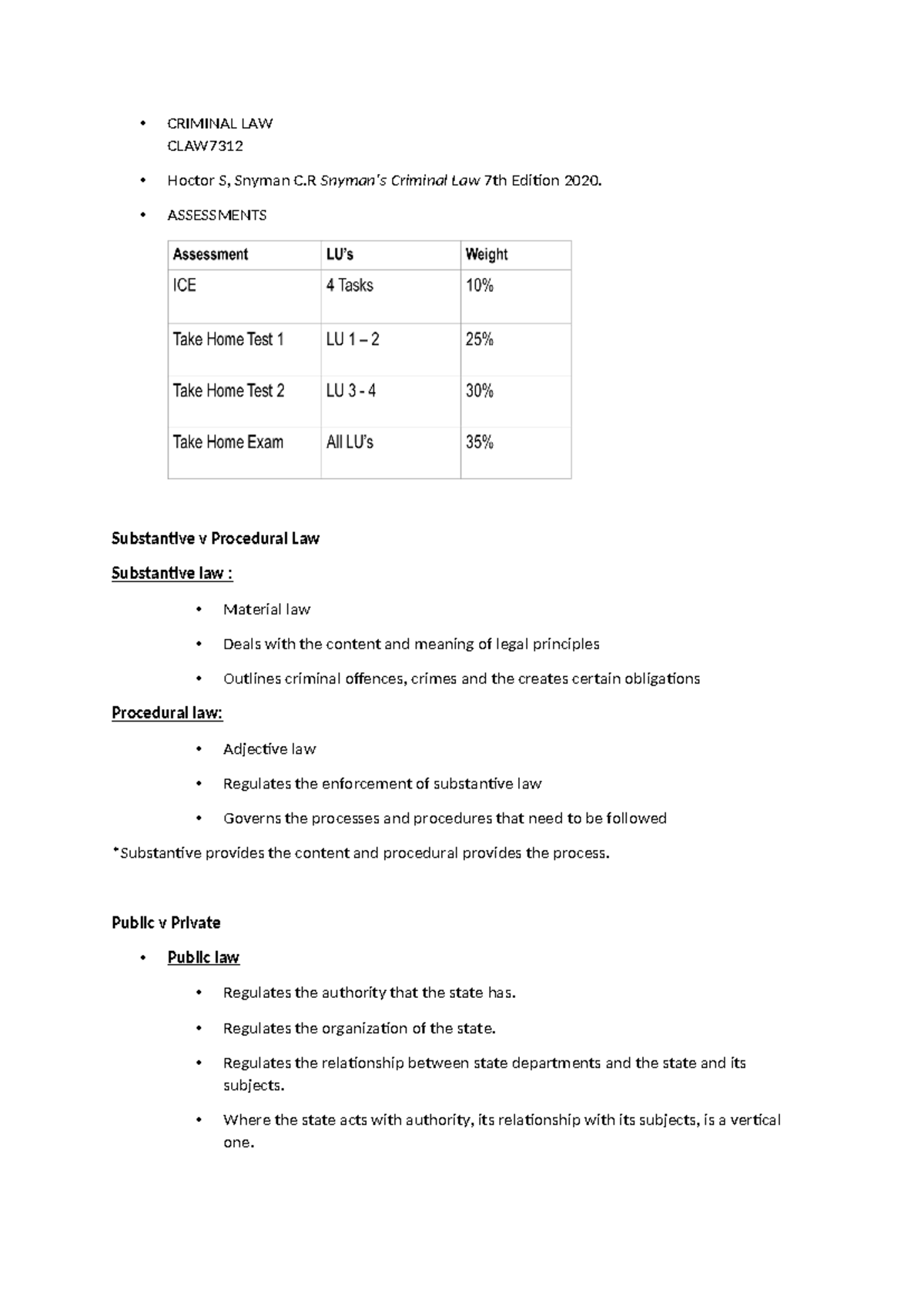 Criminal LAW - notes - CRIMINAL LAW CLAW Hoctor S, Snyman C Snyman’s ...