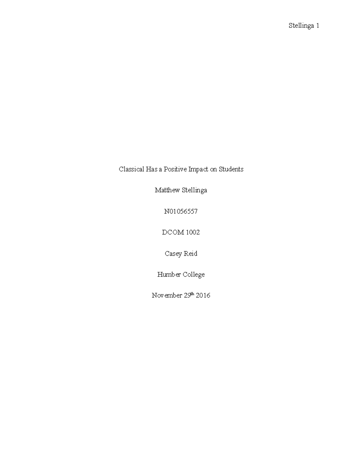 The Positive Impact that Classical Music has on Students - Stellinga 1 ...