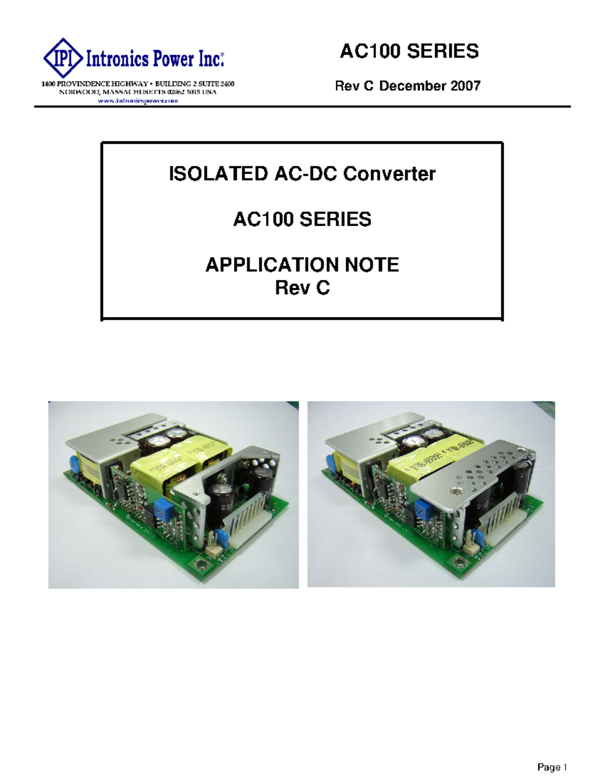 AC-100S050 datasheet - N/A - Rev C December 2007 ISOLATED AC-DC ...