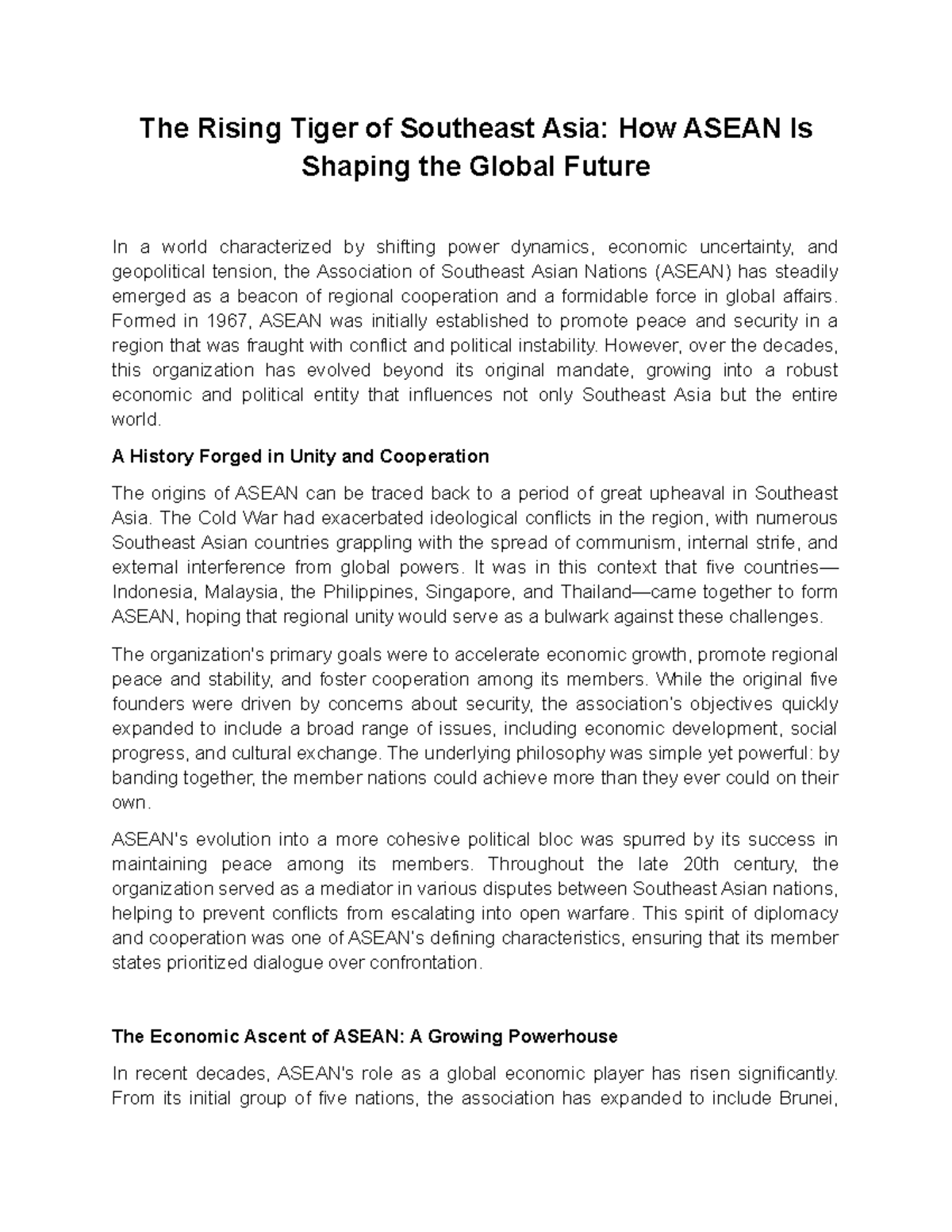 The Rising Tiger of South East Asia; The Rise of ASEAN - The Rising ...