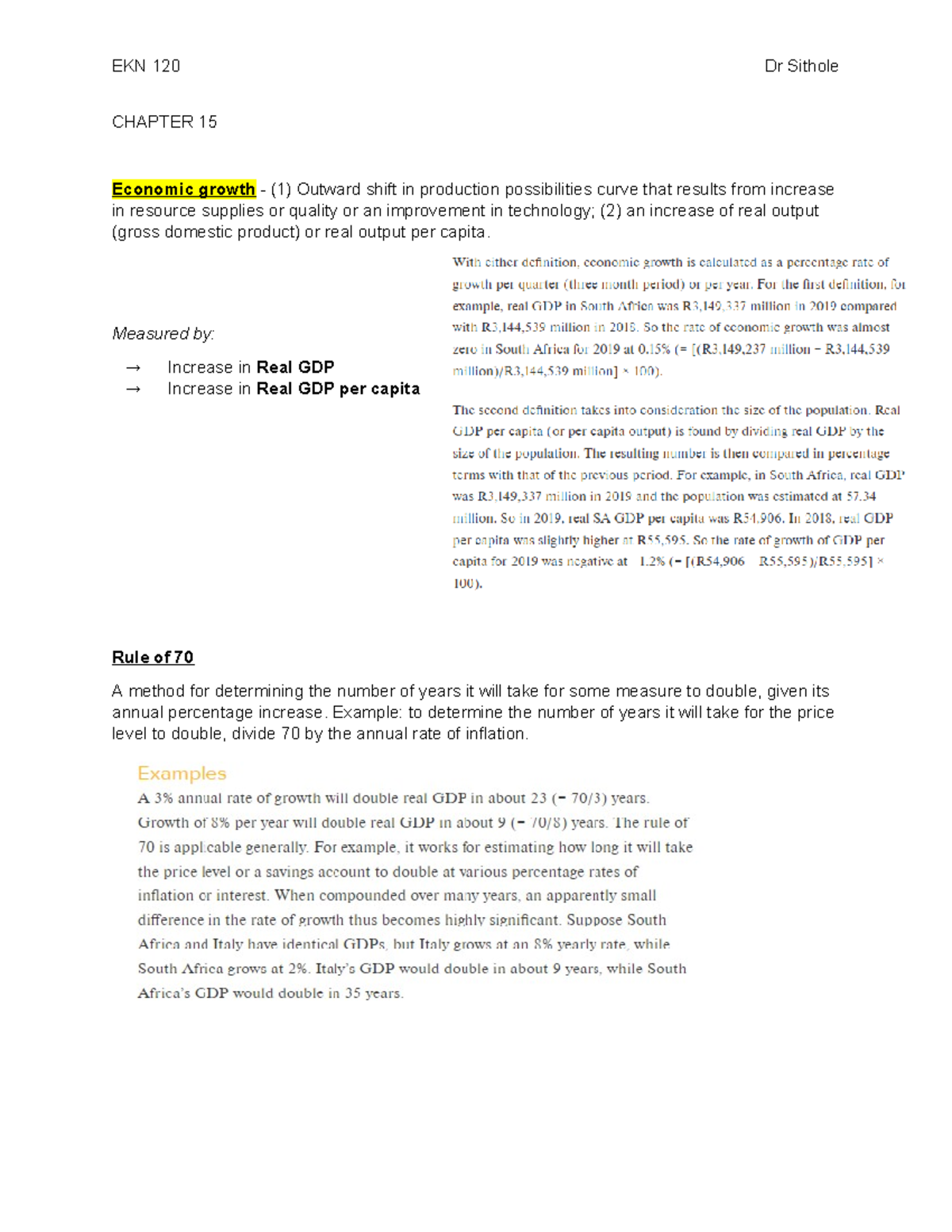 EKN Chapter 15 notes - Summary Economics - CHAPTER 15 Economic growth ...