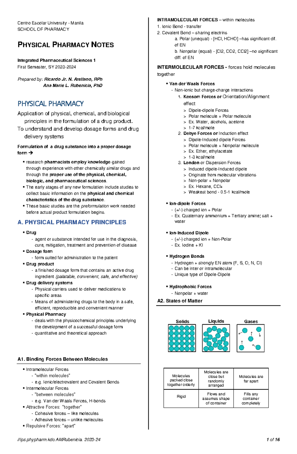 C8-Physical Pharmacy Review Notes - Centro Escolar University - Manila ...