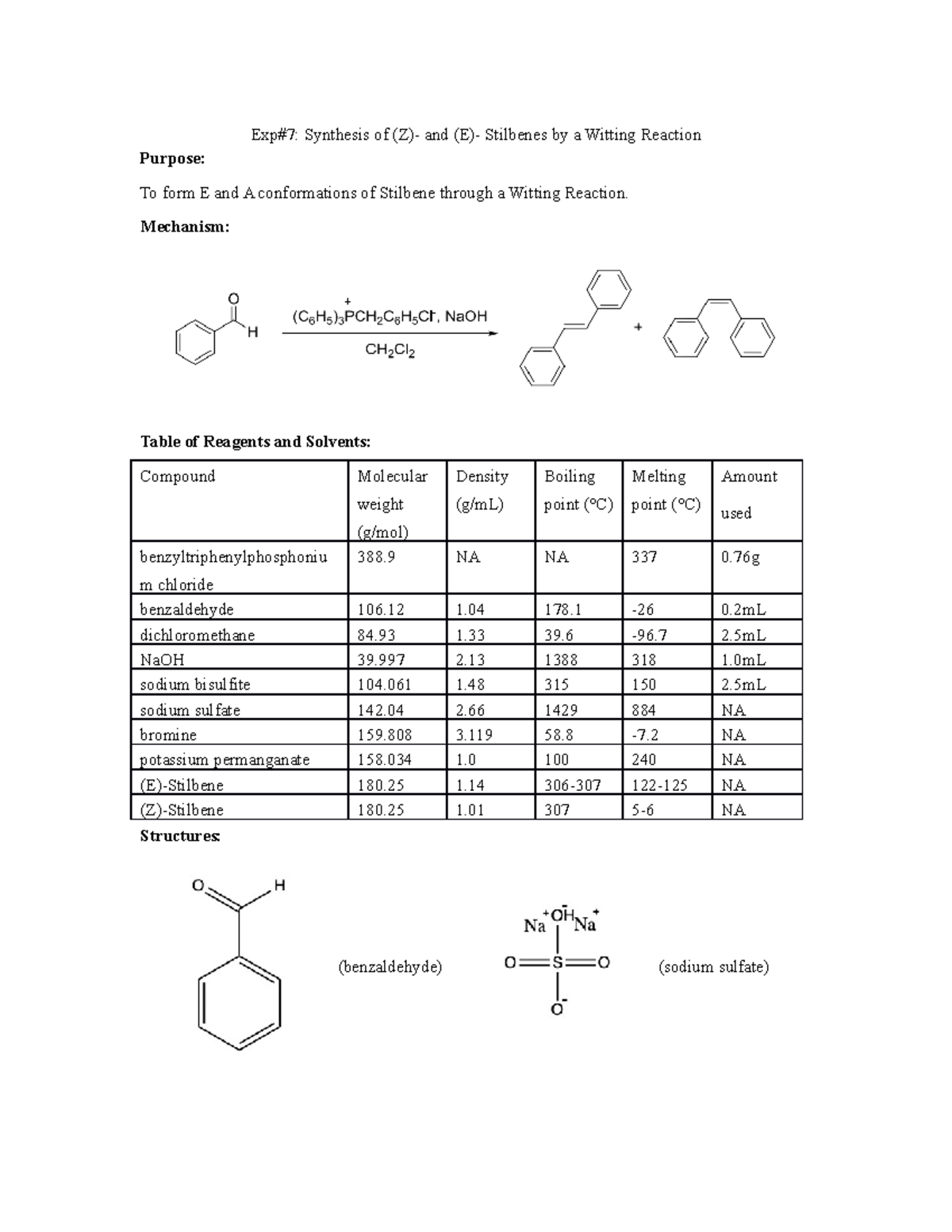 Exp7 pre lab - lab report - Exp#7: Synthesis of (Z)- and (E)- Stilbenes ...