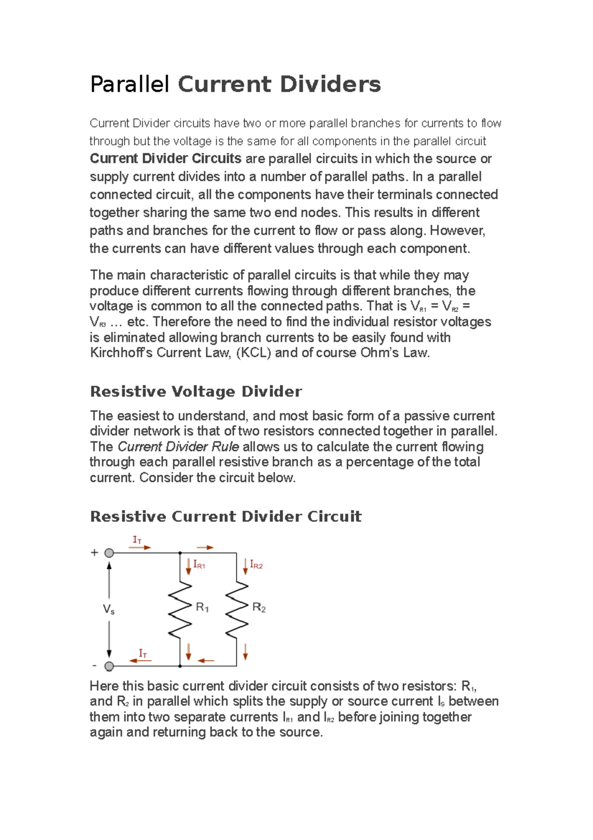 Parallel Current Dividers - Parallel Current Dividers Current Divider ...