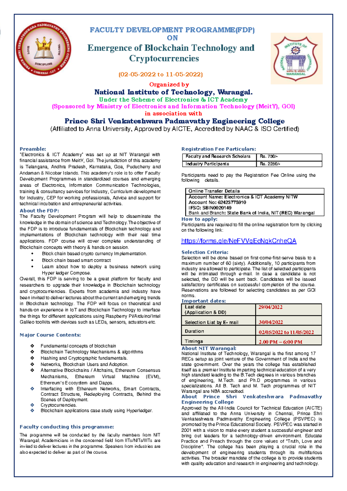 Blockchain Brochure - FDP - FACULTY DEVELOPMENT PROGRAMME(FDP) ON ...