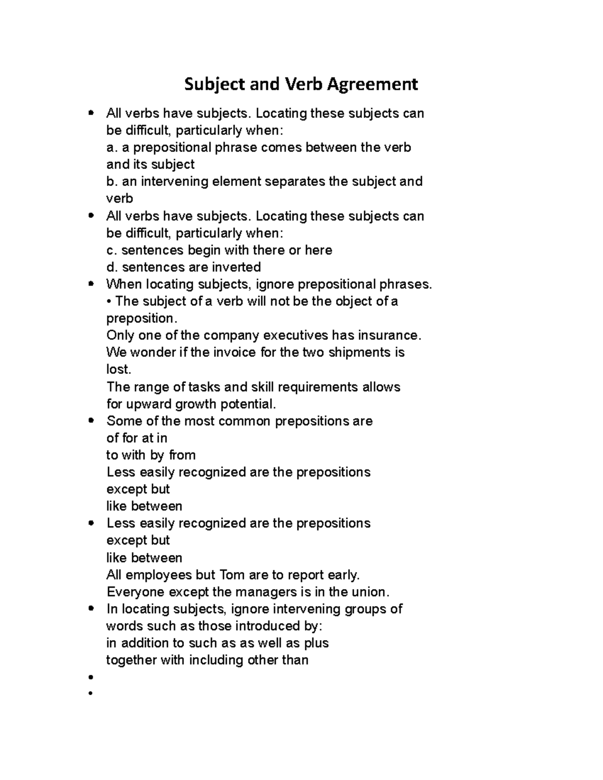 Subject and Verb Agreement - Locating these subjects can be difficult ...