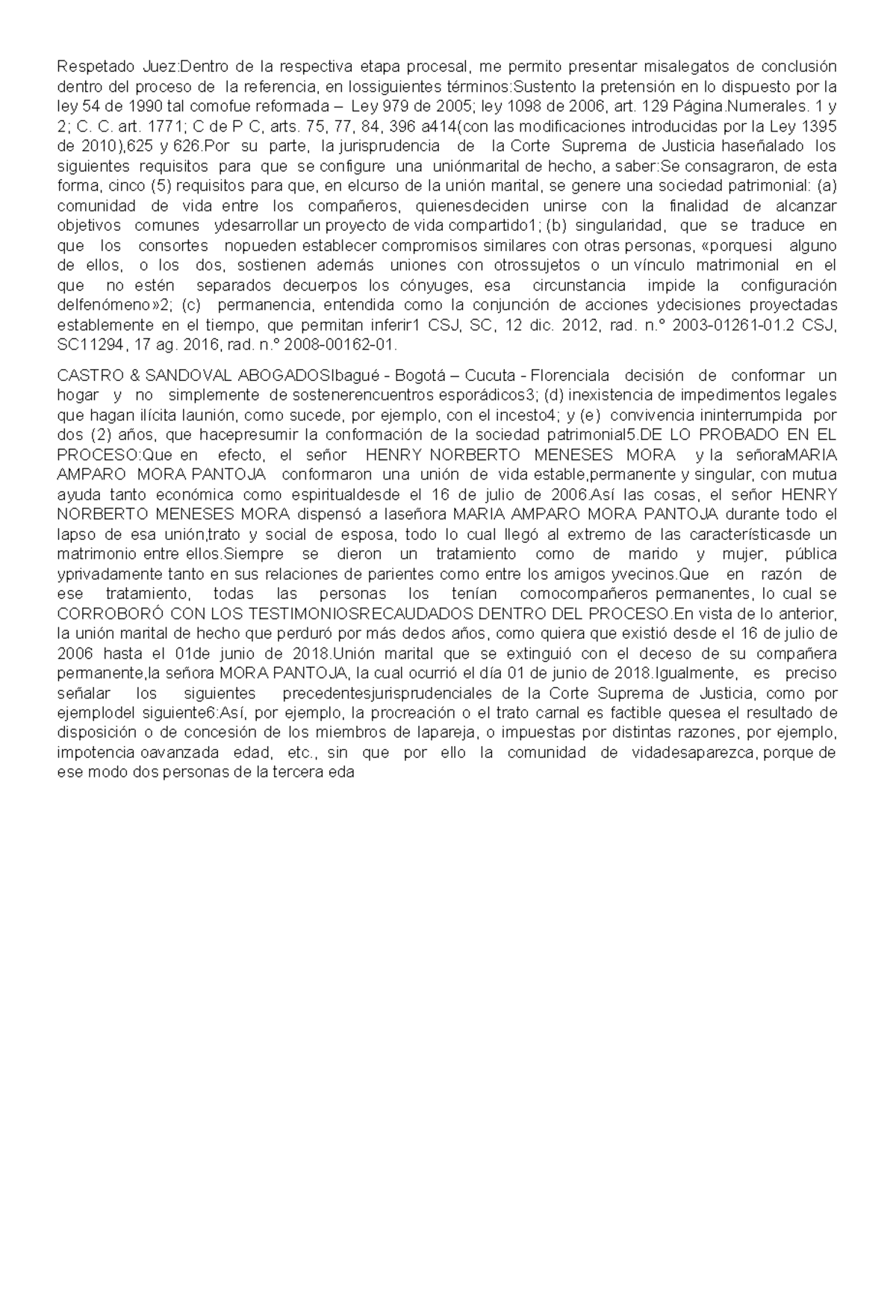Alegatos Conclusion Marbelis - Respetado Juez:Dentro de la respectiva ...