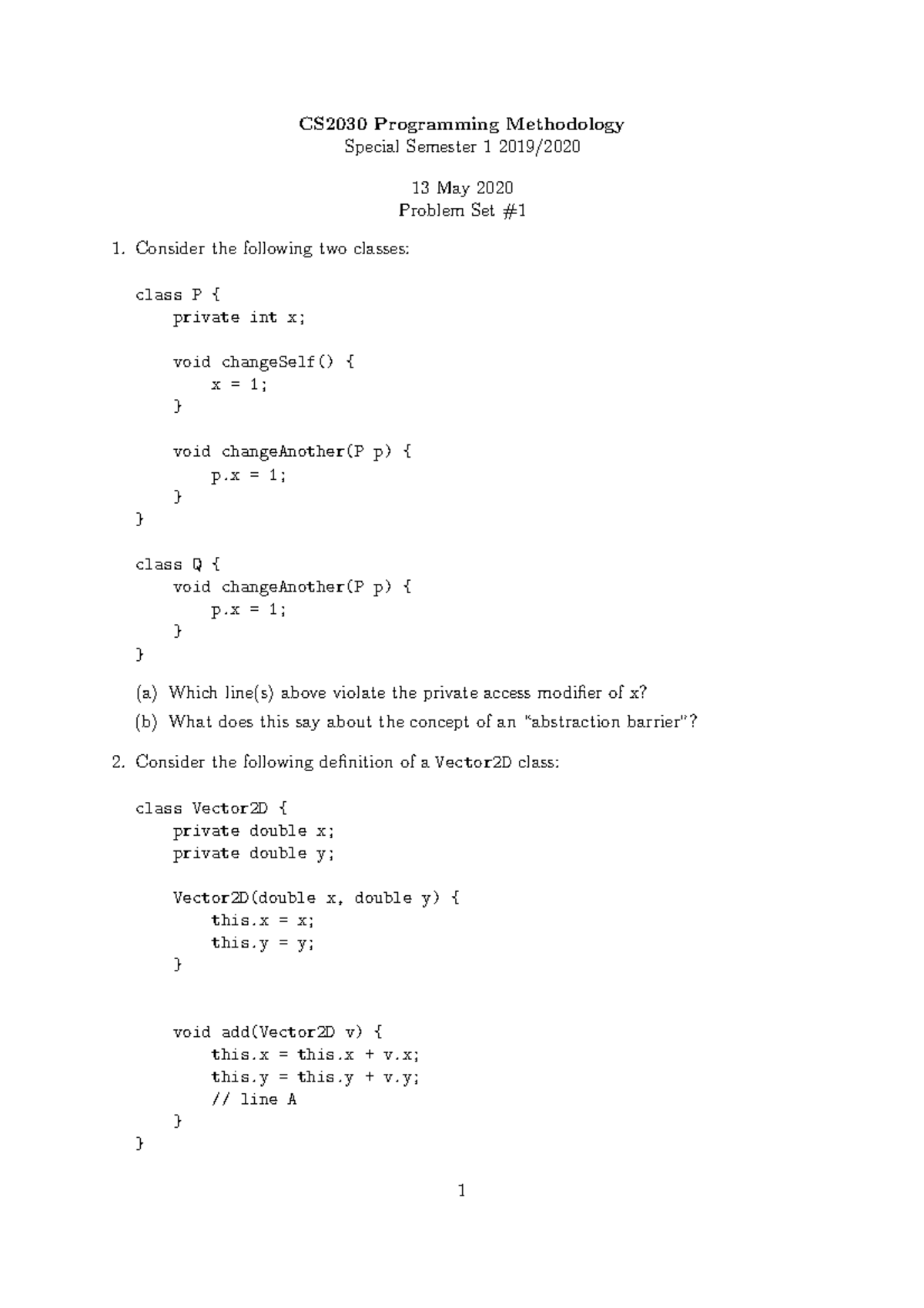 Practice OOP recitation 01 - CS2030 Programming Methodology Special Semester 1 2019/ 13 May 2020 ...