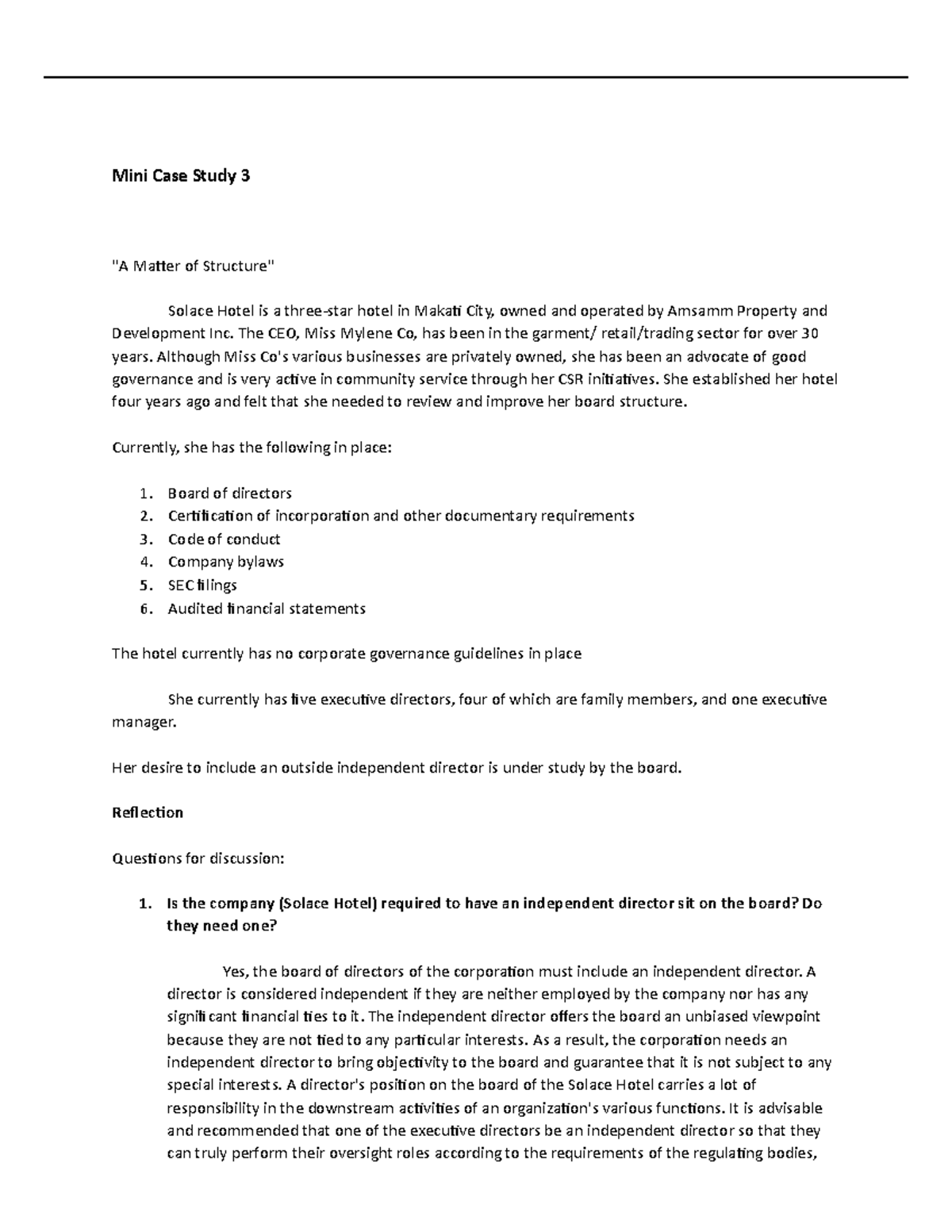 Mini Case Study 3 - Lecture Notes - Mini Case Study 3 "A Matter of ...