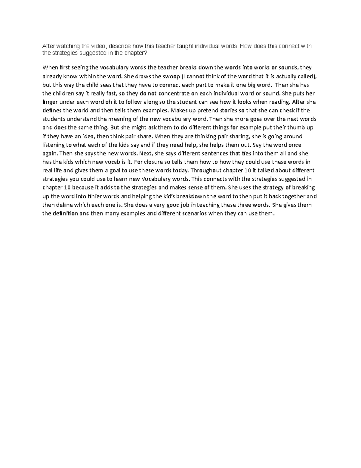 Week 10 post ass - assignment post class - After watching the video ...