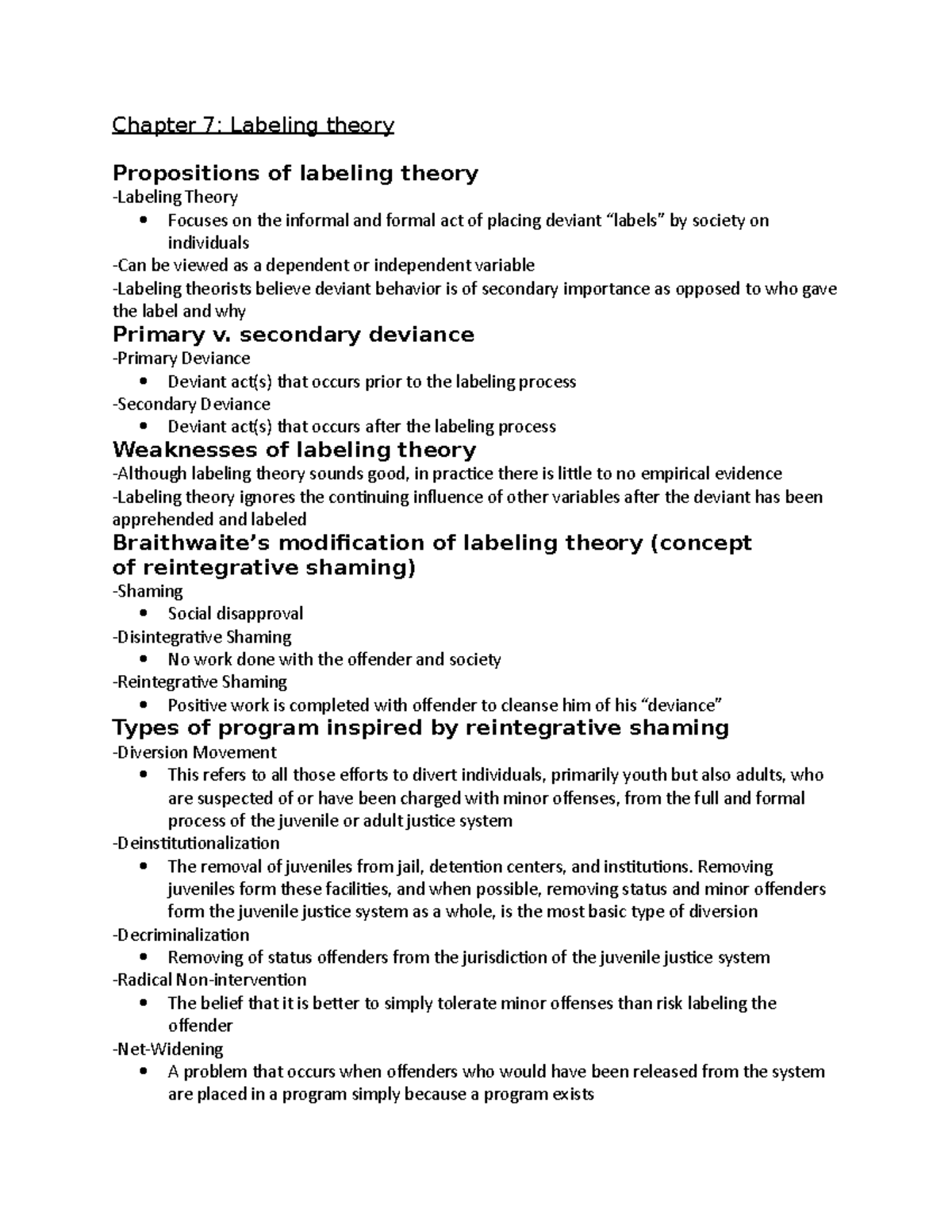 CRM 324 Exam Review - Cedric Michel - Chapter 7: Labeling theory ...
