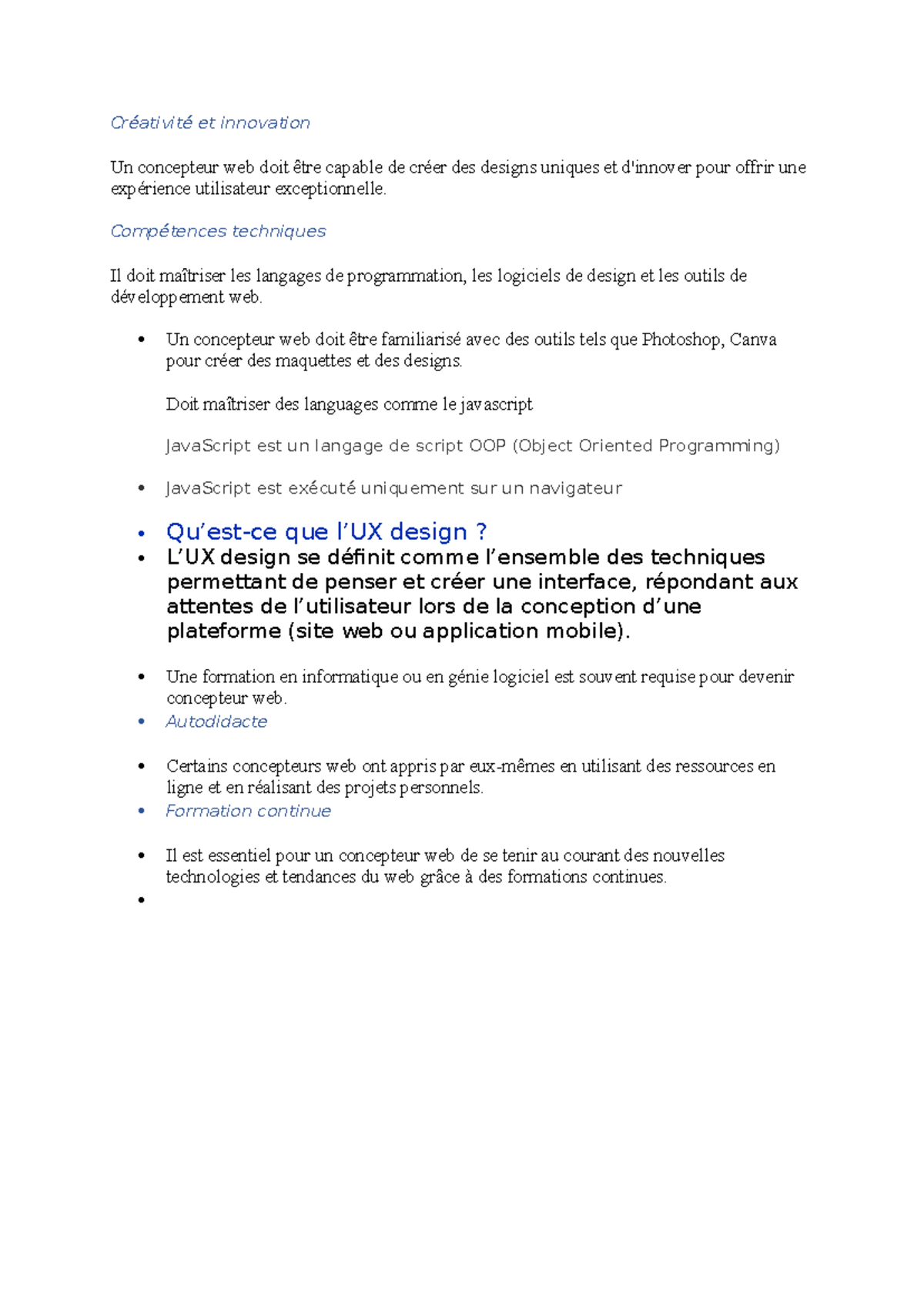 Devoir-Matière SNT - Créativité et innovation Un concepteur web doit être capable de créer des ...