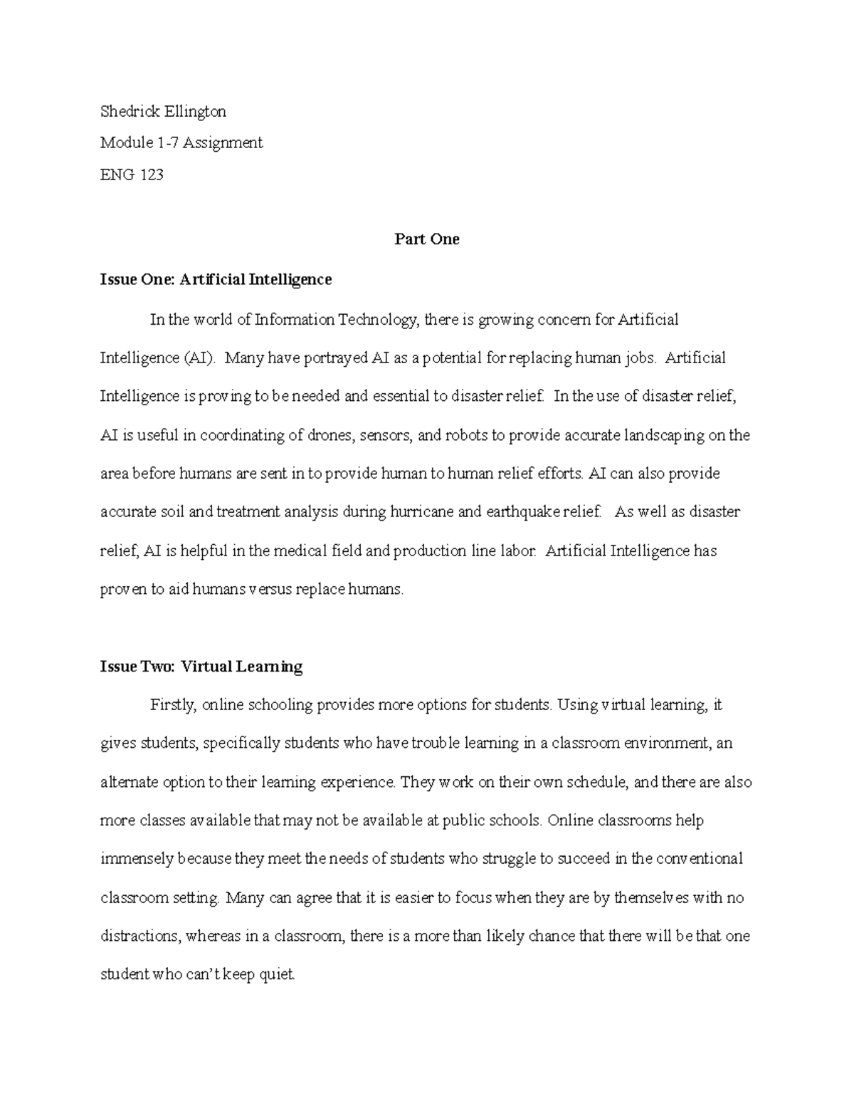 ENG 123 Module 1 Ellington - Shedrick Ellington Module 1-7 Assignment ...
