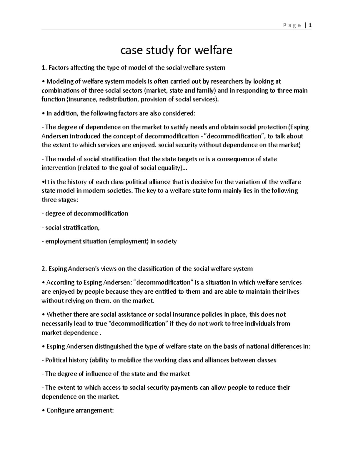 Case study for welfare - P a g e | 1 case study for welfare Factors ...
