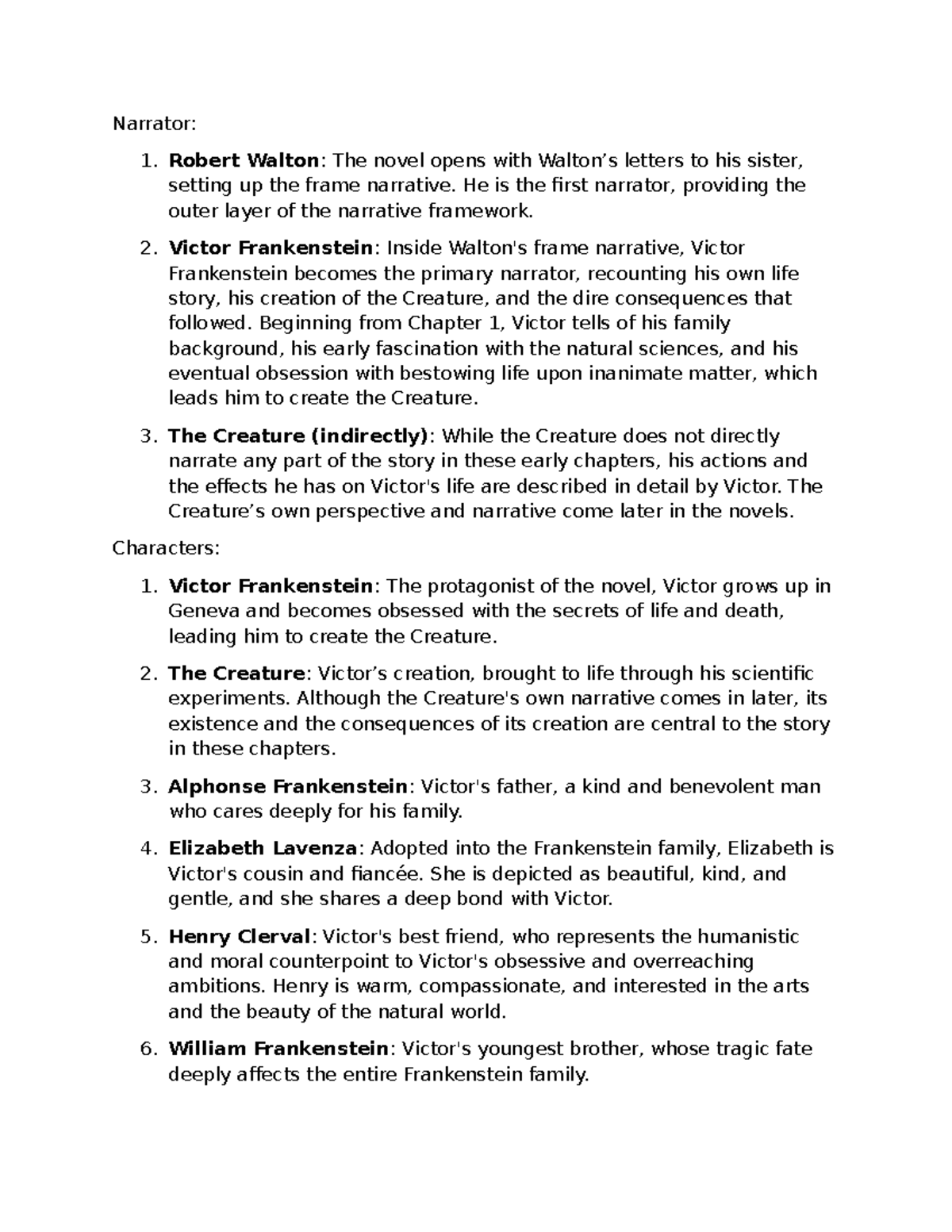 Frankenstein Notes - Final Essay for IH1 course, Temple University 2024 ...