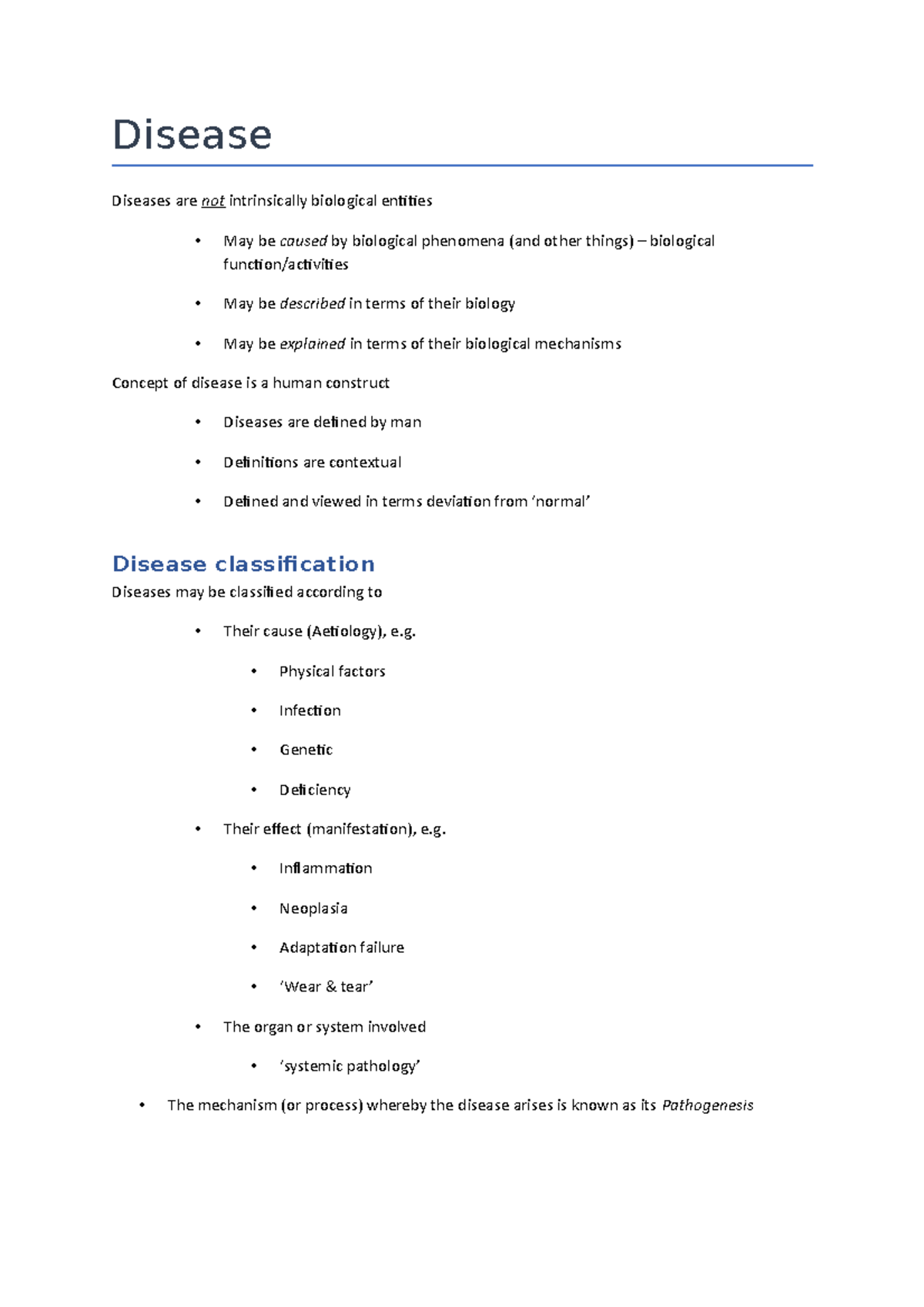 Disease Lecture Notes - Disease Diseases are not intrinsically ...
