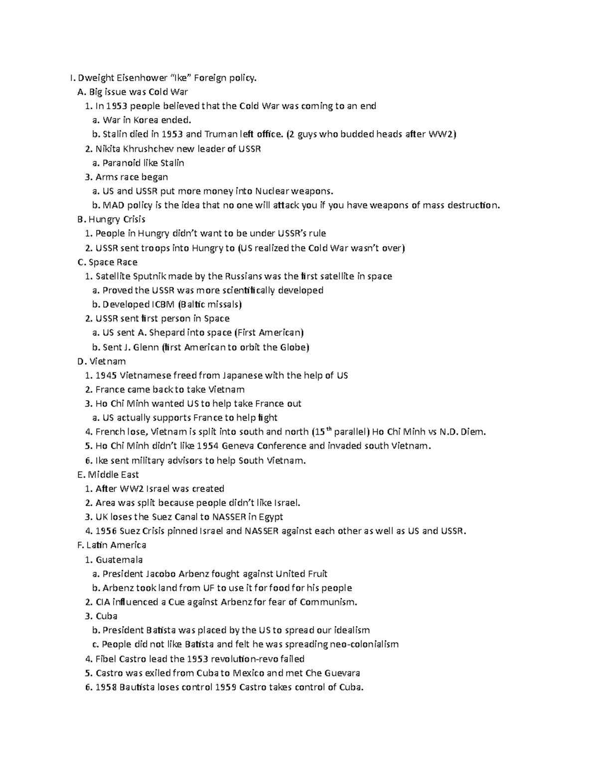 Cold War - For Professor Bradley Reynolds - I. Dweight Eisenhower ...