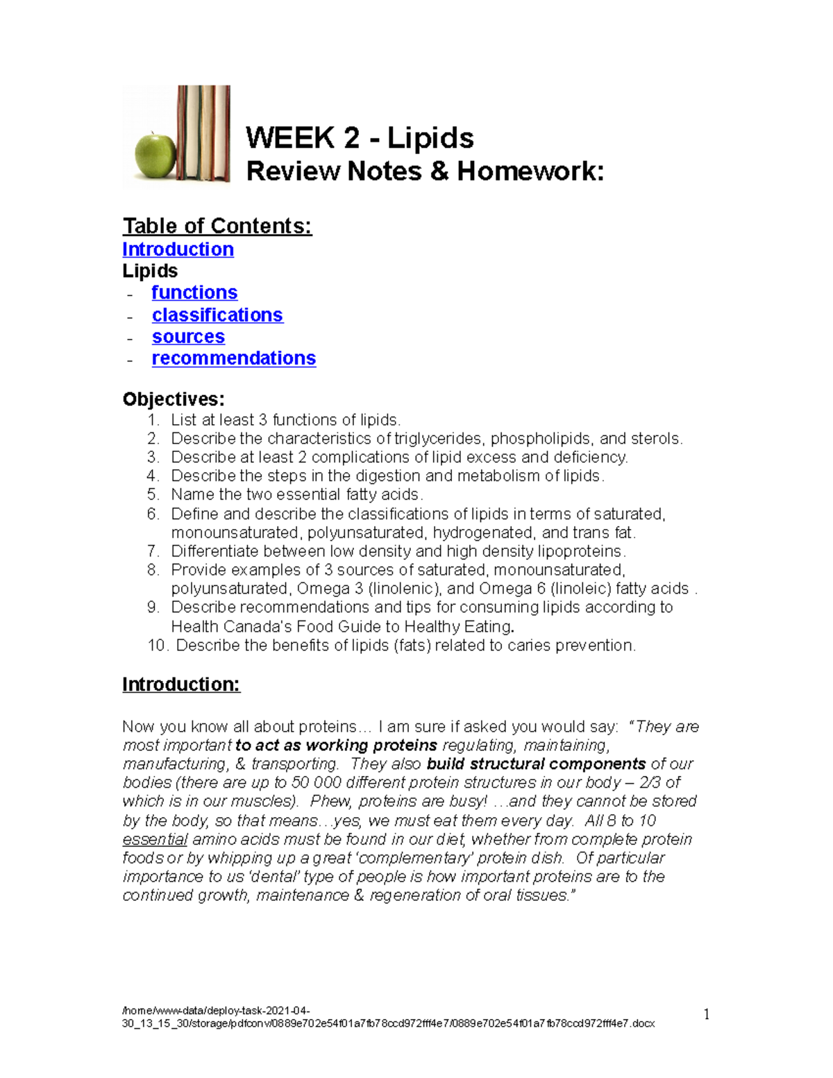 Nutrition: Lipids - WEEK 2 - Lipids Review Notes & Homework: Table of ...