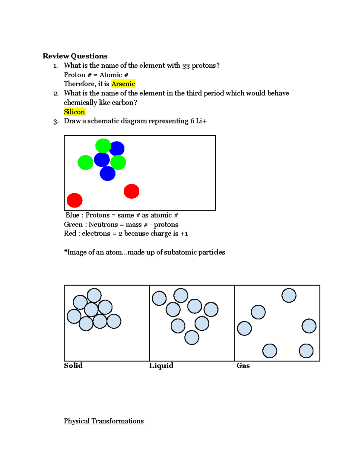 Class 2 Gen Chem - Review Questions 1. What is the name of the element ...