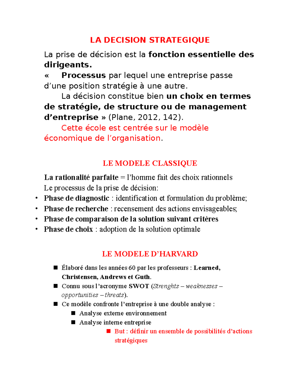L'école de la prise de décision TO - LA DECISION STRATEGIQUE La prise ...