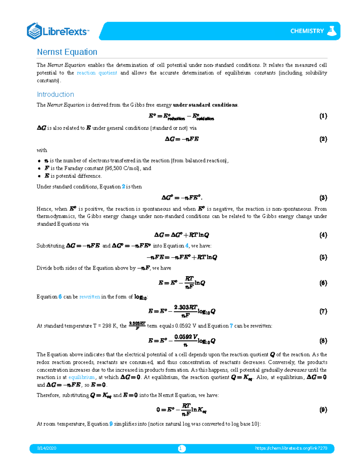 Nernst Equation - Ecuación de Nerst - 3/14/2020 1 chem.libretexts/link ...