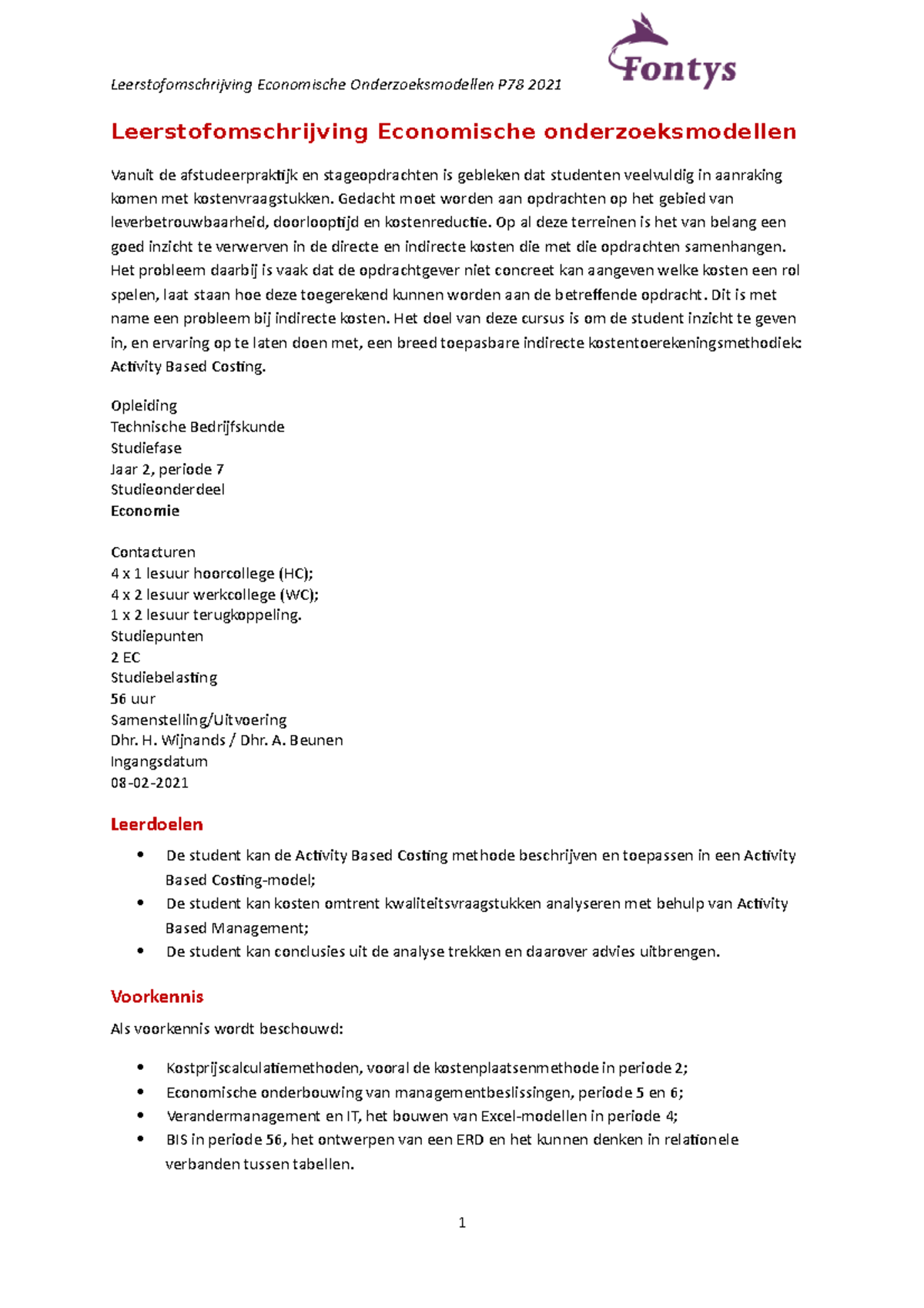 Leerstofomschrijving Economische onderzoeksmodellen periode 7 2020-2021 ...