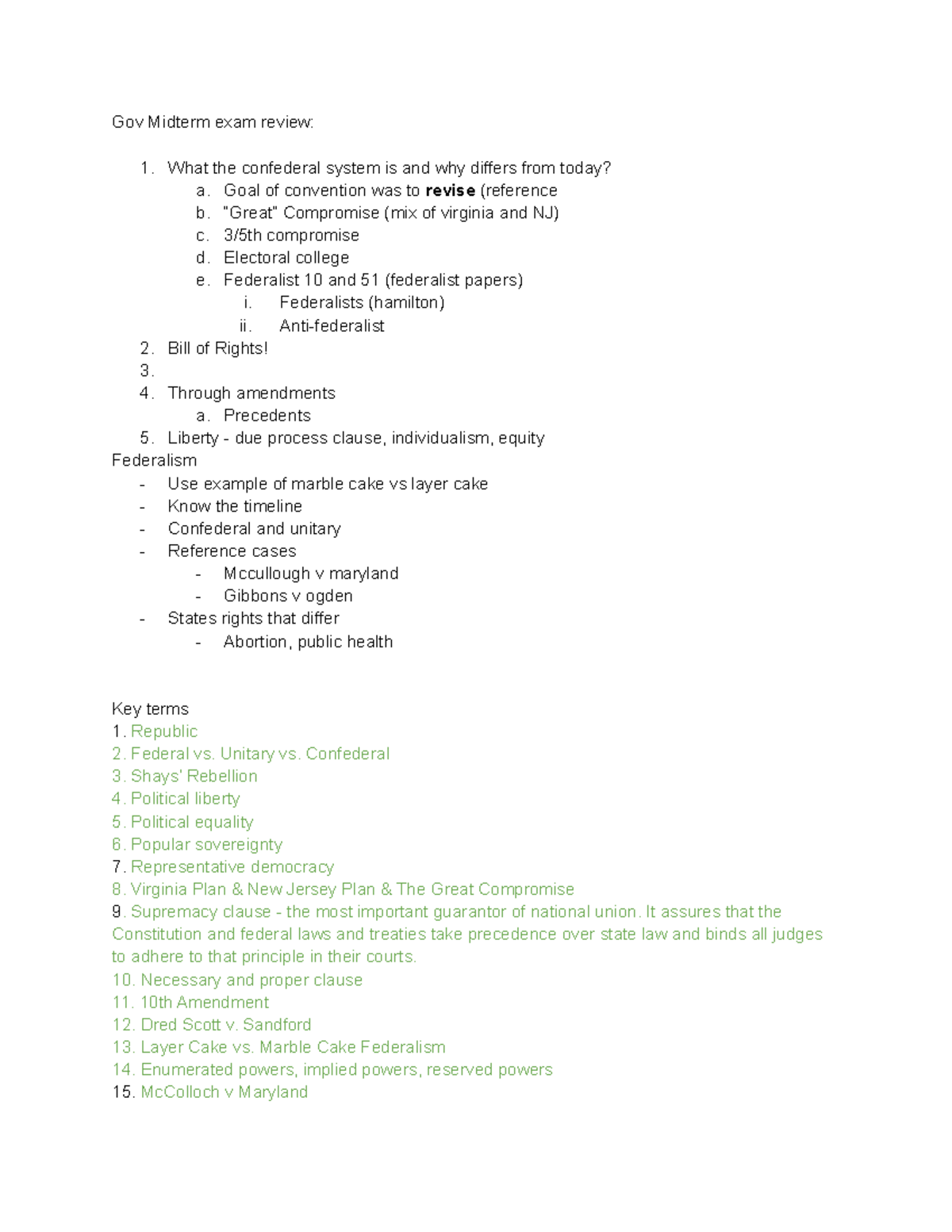 Gov midterm review - Marylena Mantas-Kourounis - Gov Midterm exam ...